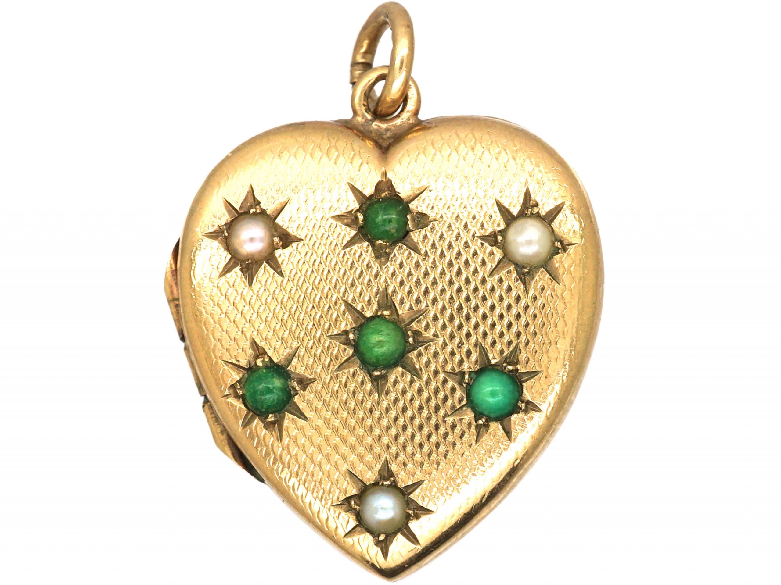 9ct Gold Heart Shaped Locket set with Turquoise & Split Pearls (759X ...