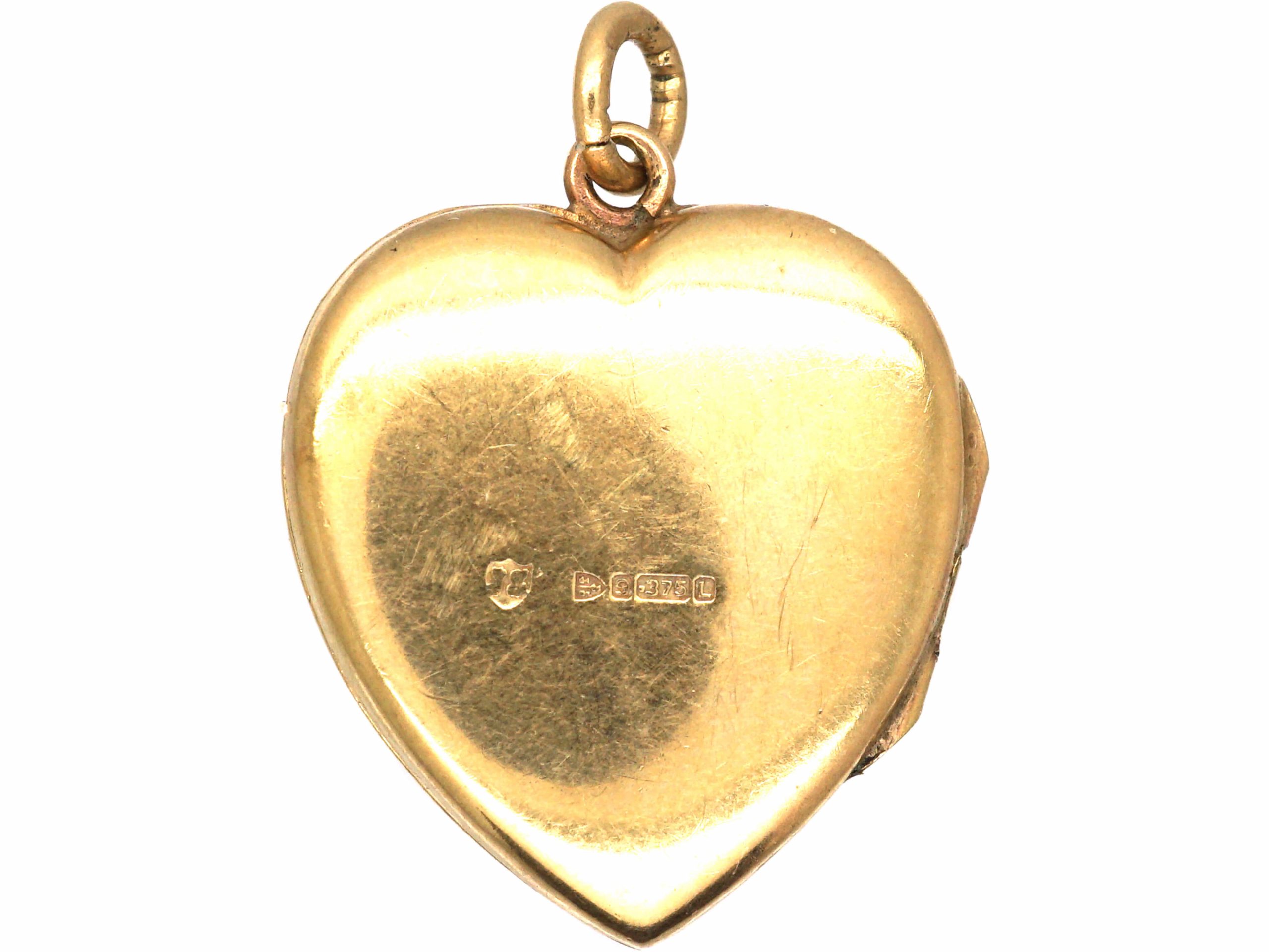 9ct Gold Heart Shaped Locket set with Turquoise & Split Pearls (759X ...