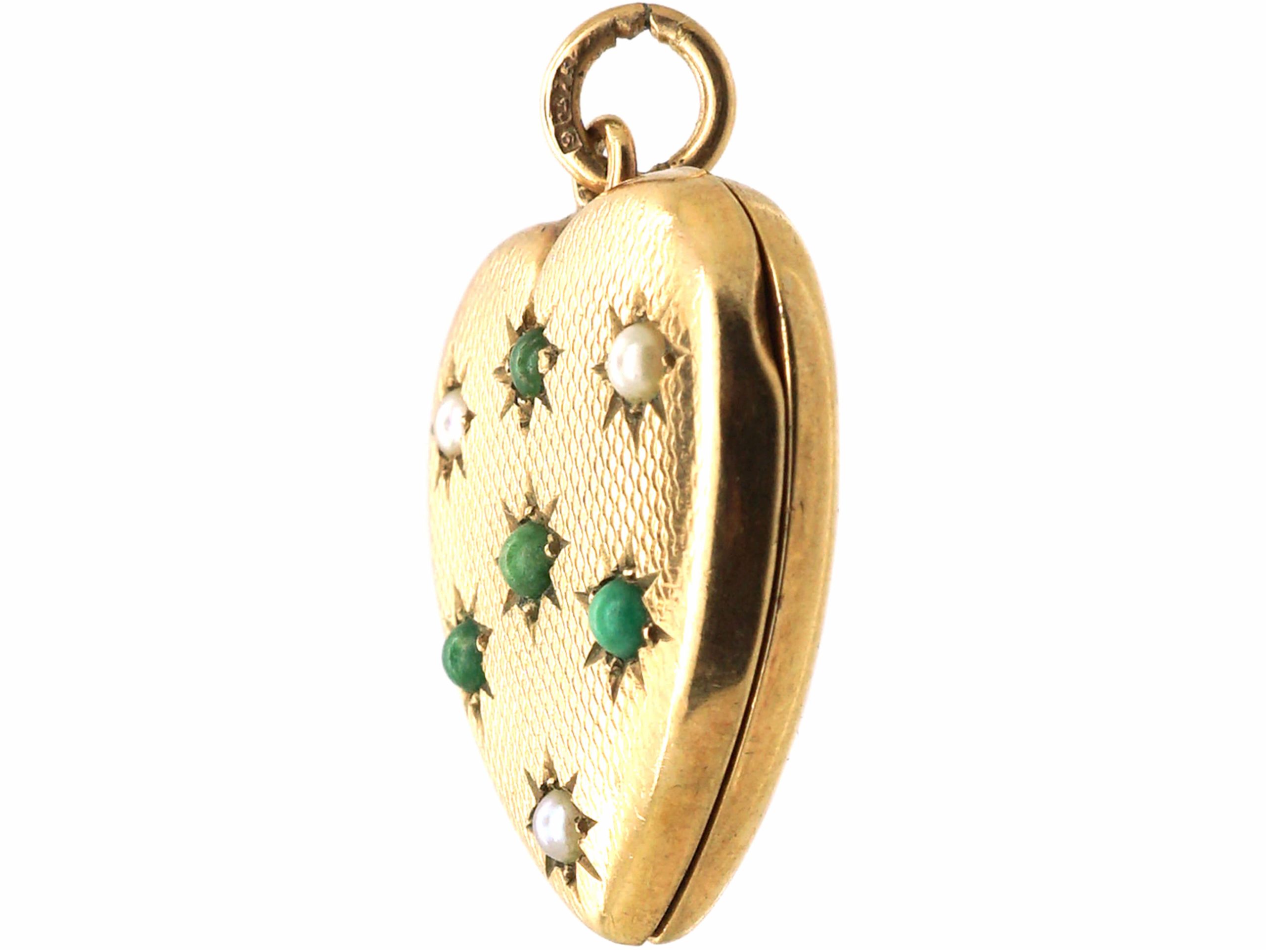 9ct Gold Heart Shaped Locket set with Turquoise & Split Pearls (759X ...