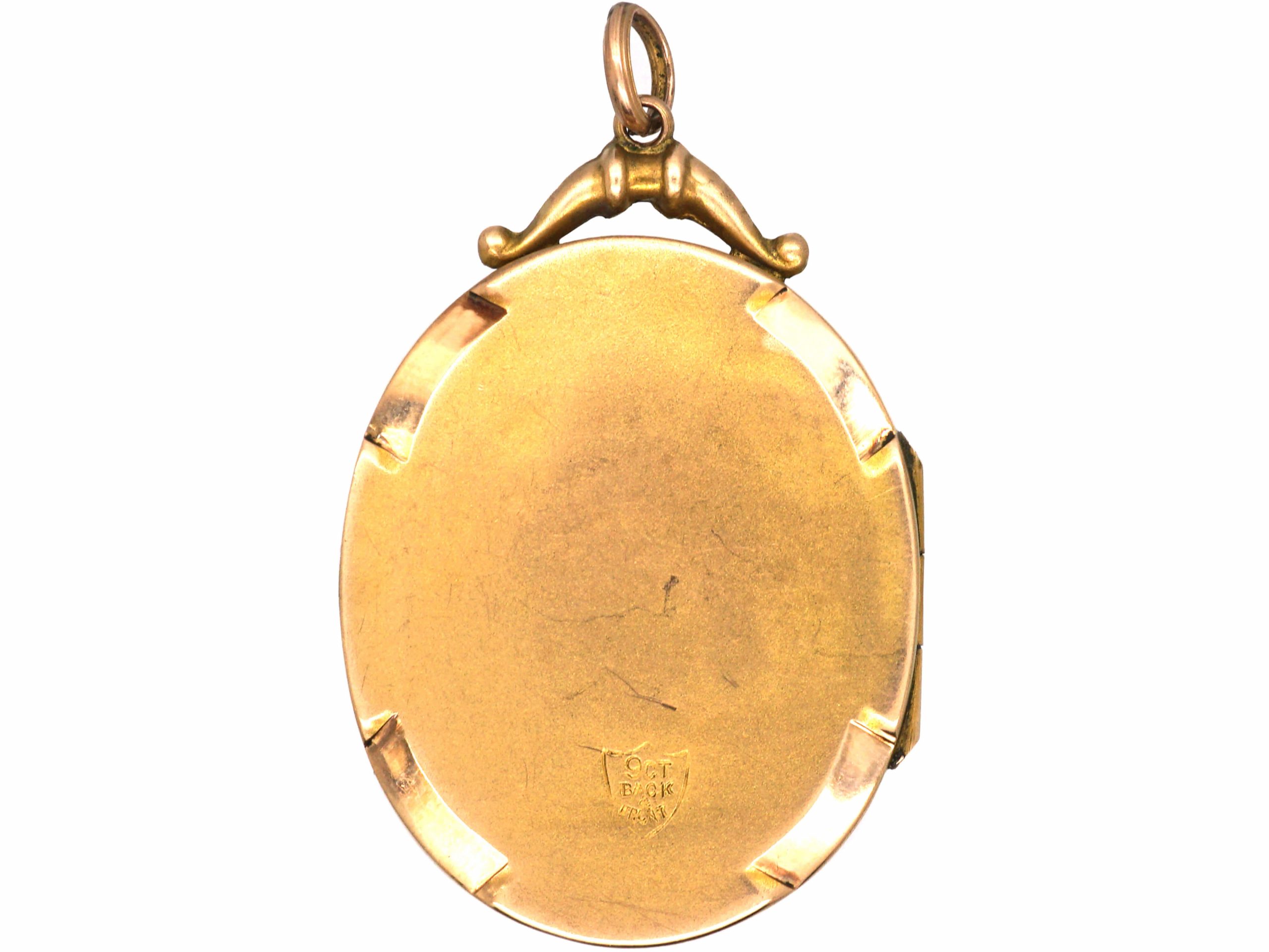 Edwardian Large 9ct Back & Front Oval Locket with Flower Detail (618X ...