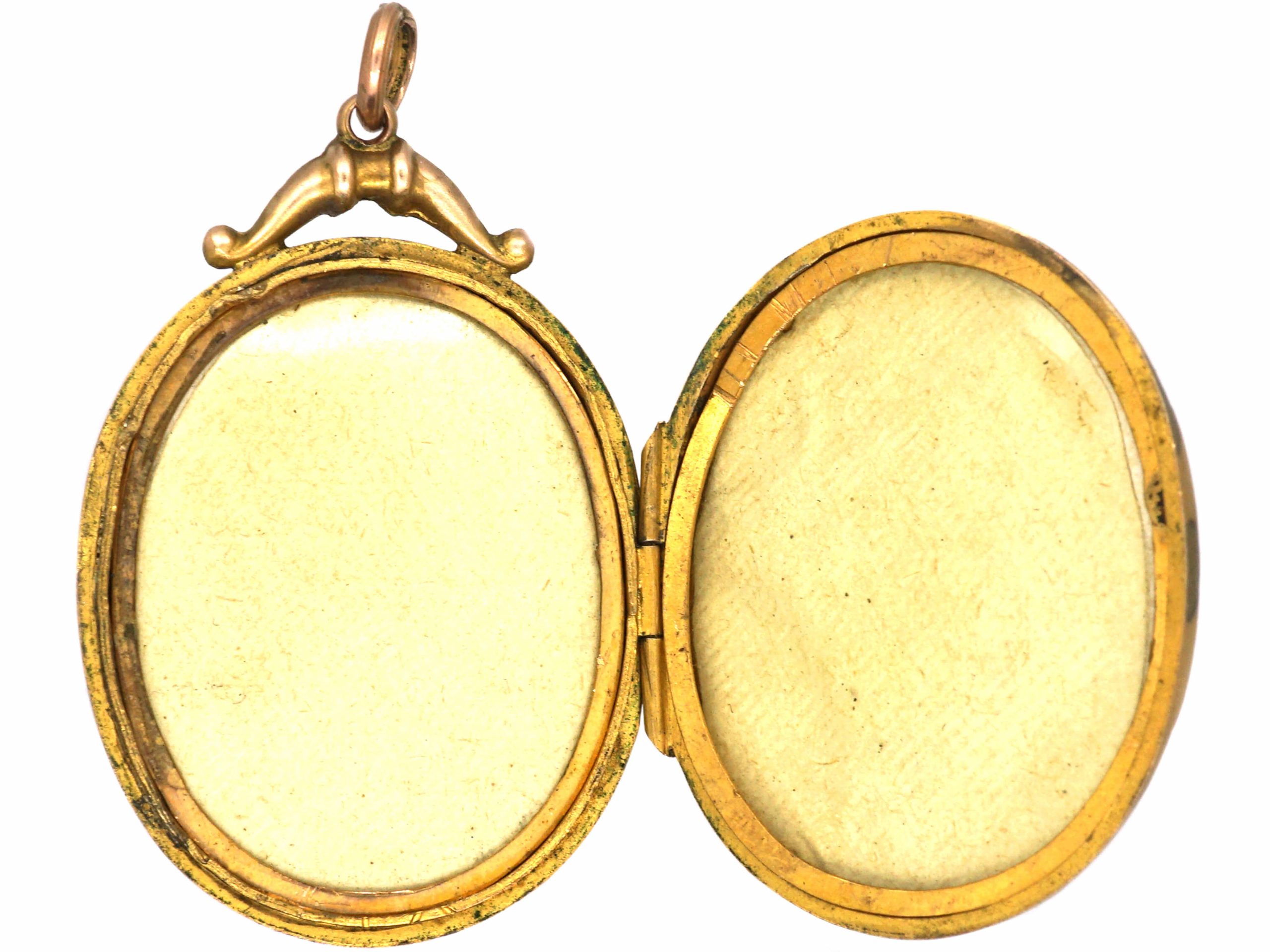 Edwardian Large 9ct Back & Front Oval Locket with Flower Detail (618X ...