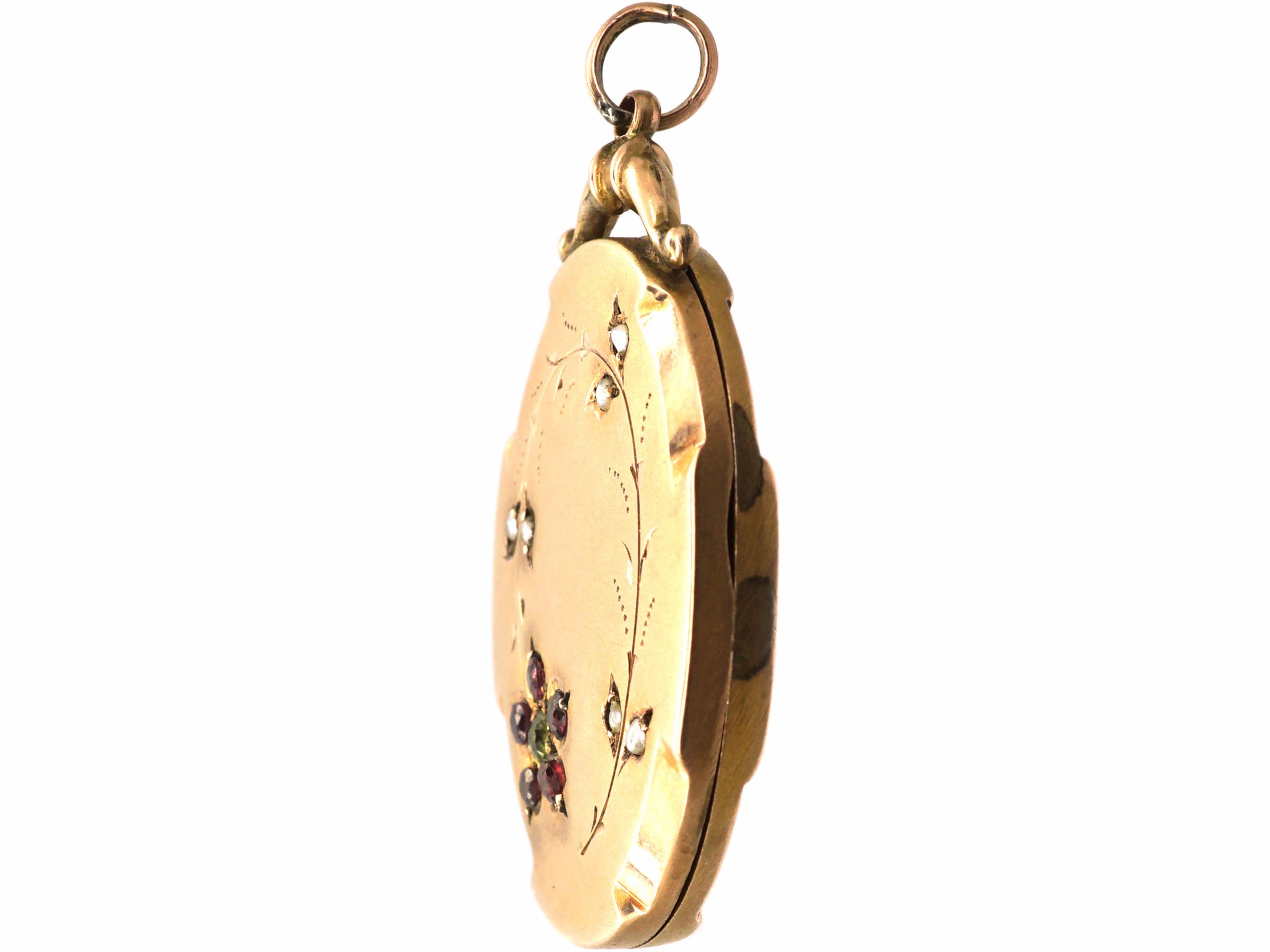 Edwardian Large 9ct Back & Front Oval Locket with Flower Detail (618X ...