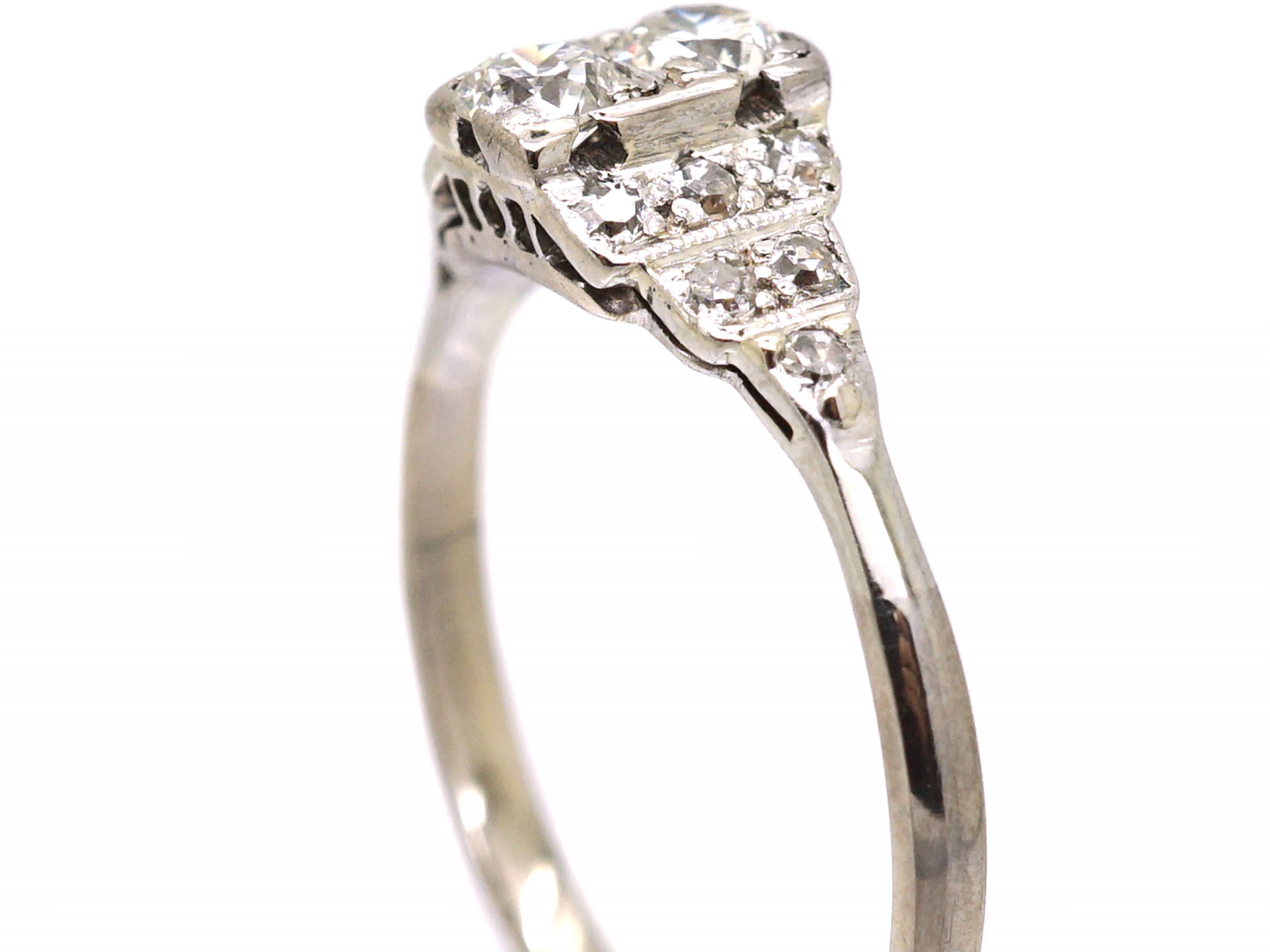 Art Deco 18ct White Gold Geometric Step Cut Ring set with Diamonds ...