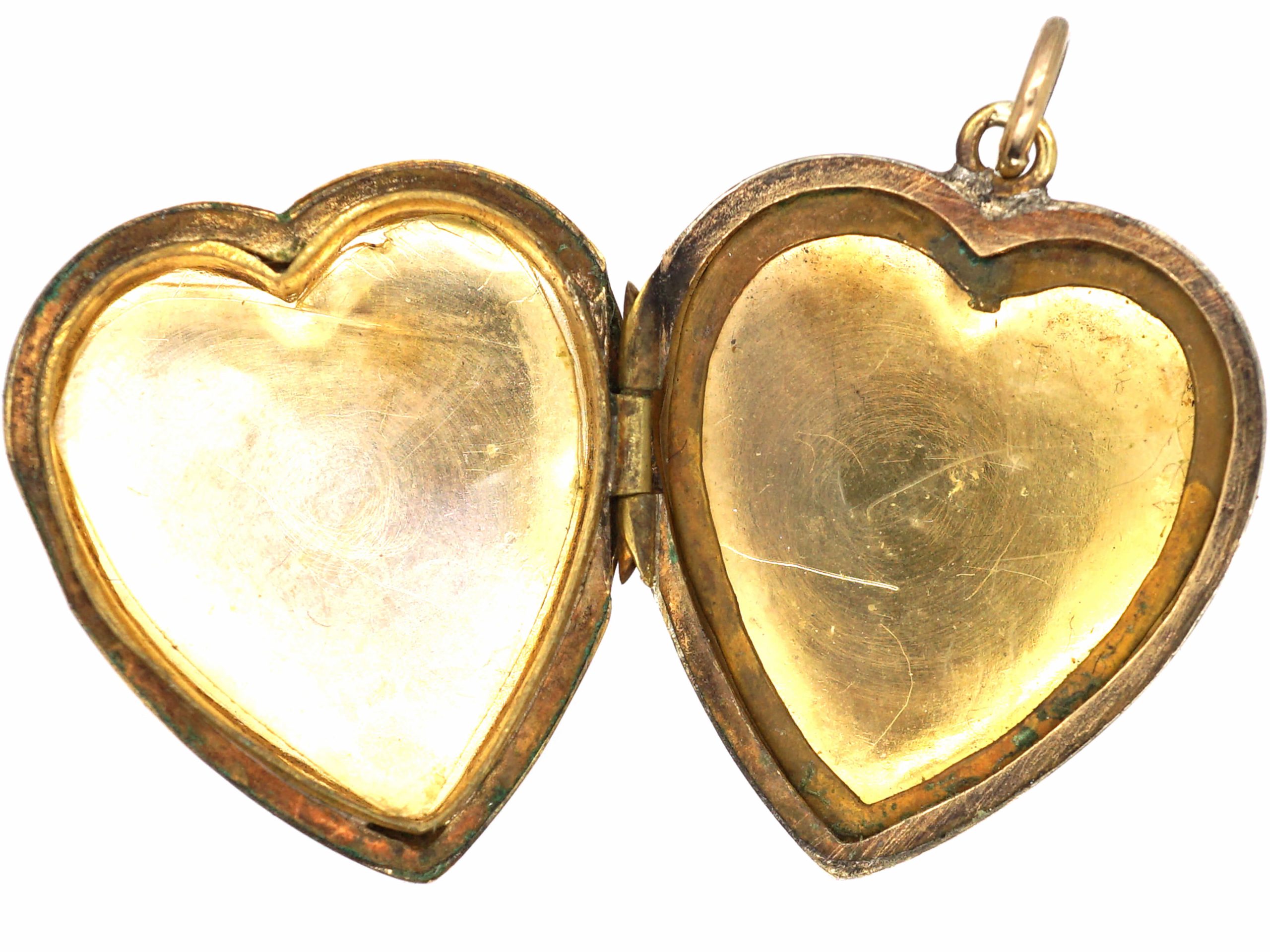 Edwardian 9ct Gold Back & Front Heart Shaped Locket with Sun Ray Motif ...