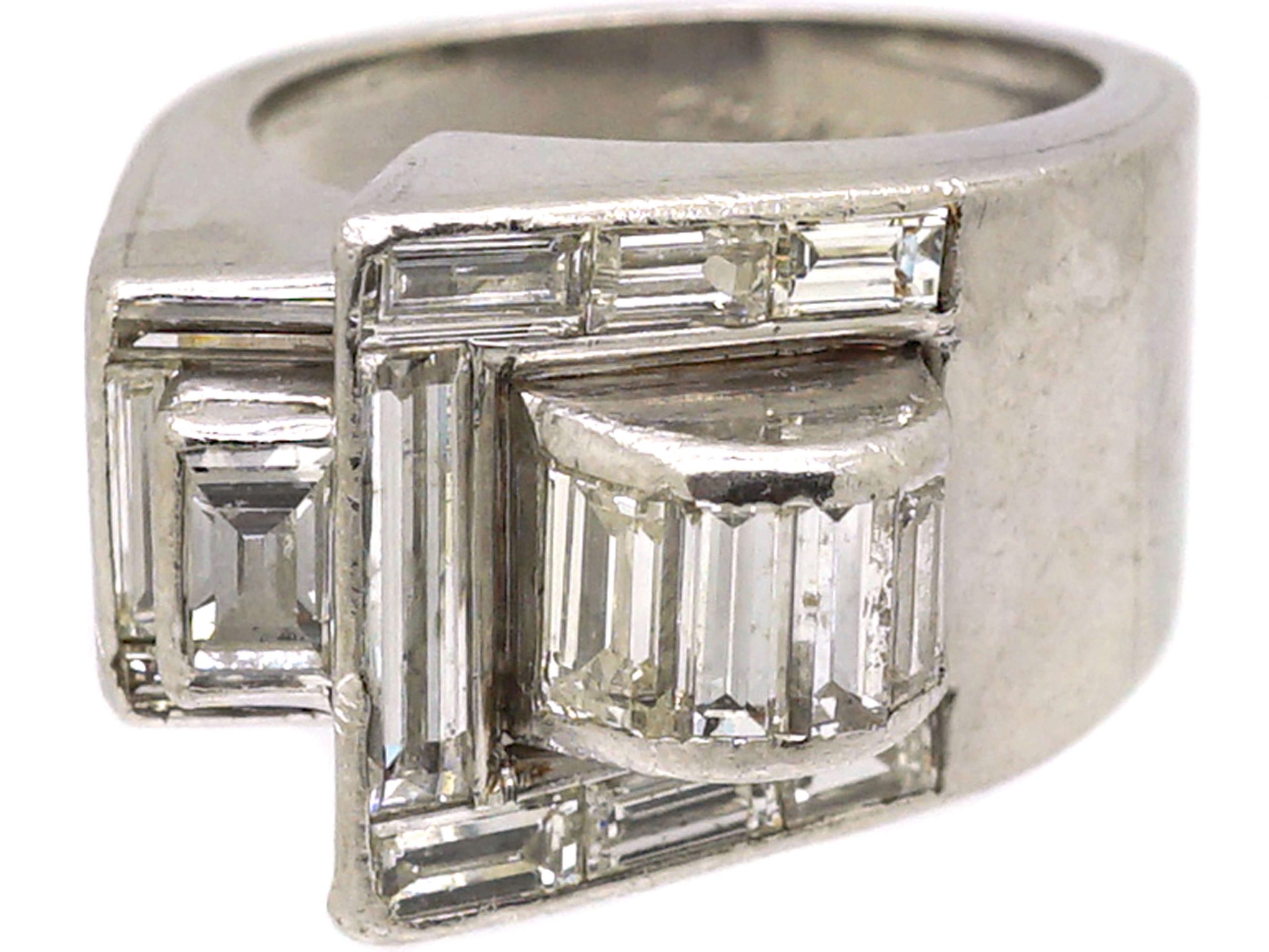 Retro Platinum Buckle Ring set with Baguette Diamonds (312X) | The ...