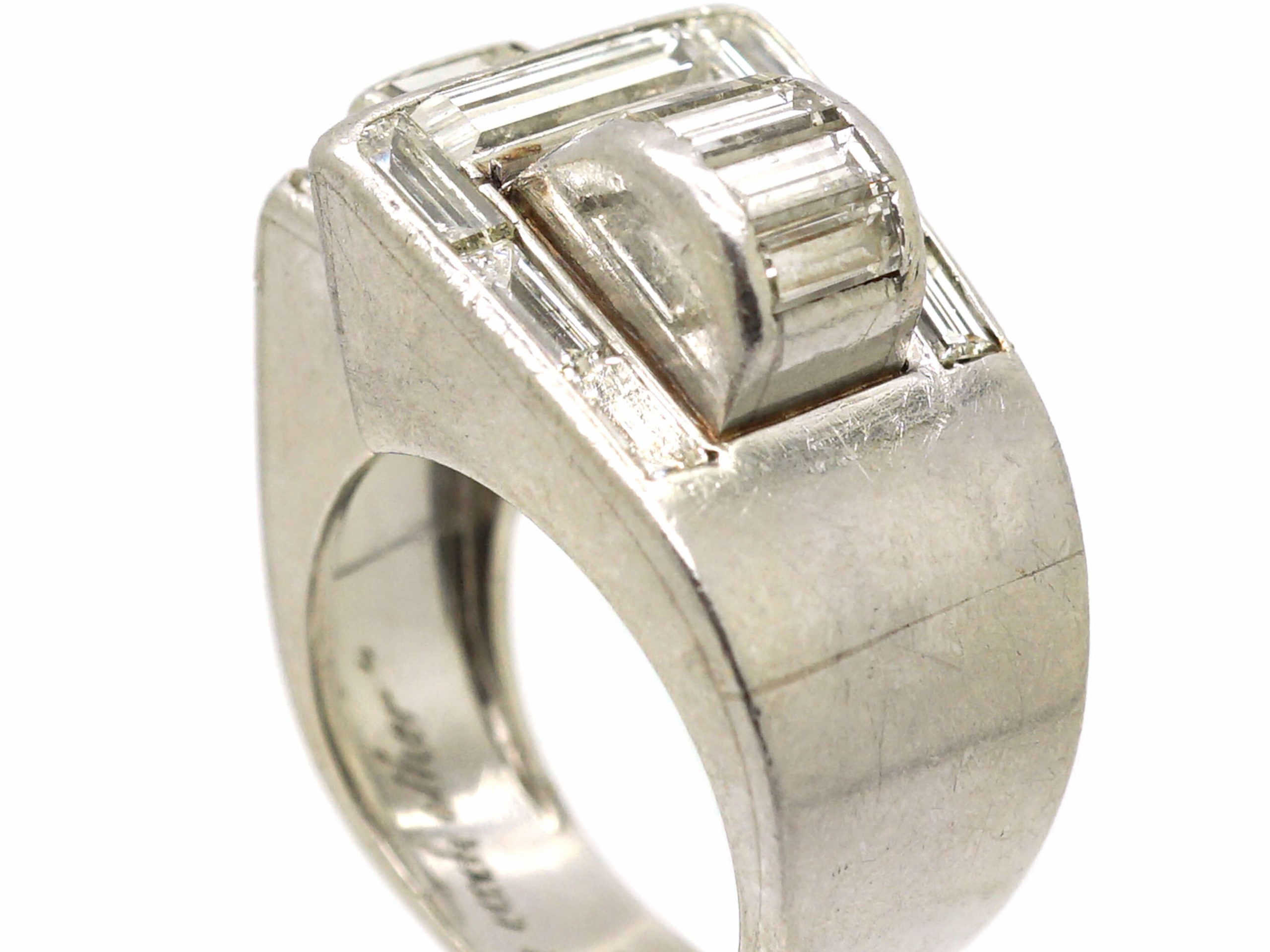 Retro Platinum Buckle Ring set with Baguette Diamonds (312X) | The ...