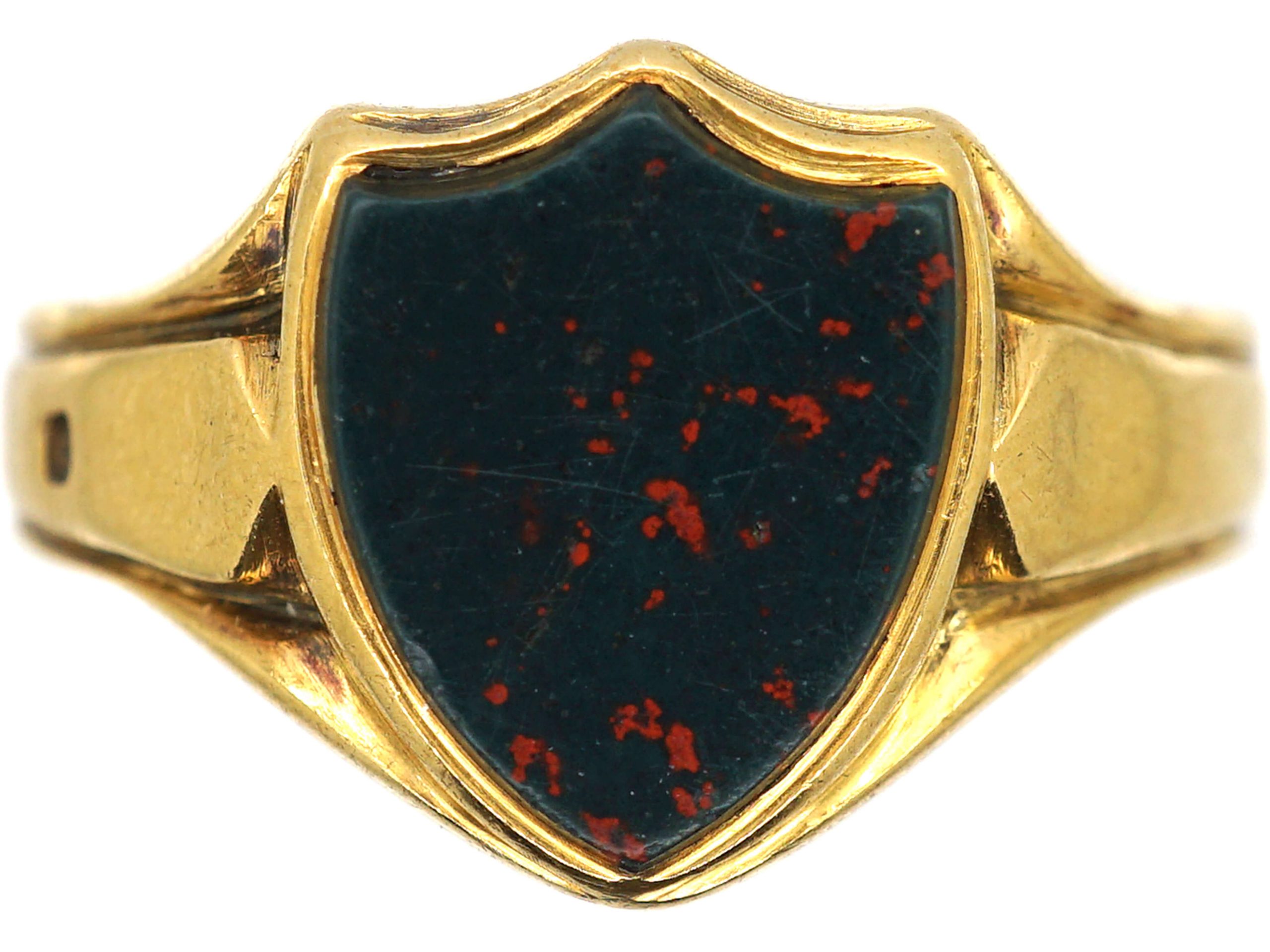 Victorian 18ct Gold Shield Shaped Signet Ring set with a Bloodstone ...