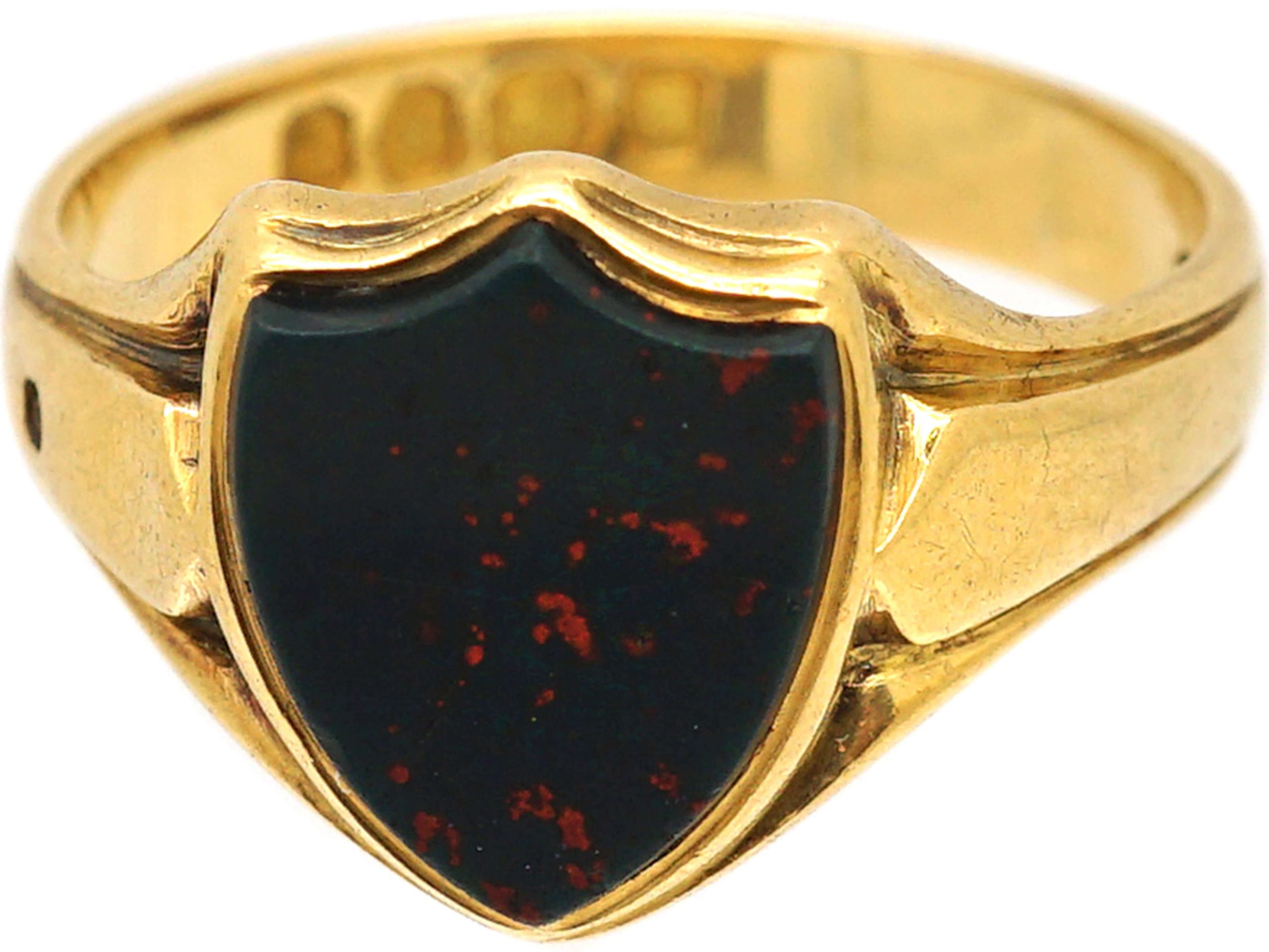Victorian 18ct Gold Shield Shaped Signet Ring set with a Bloodstone ...