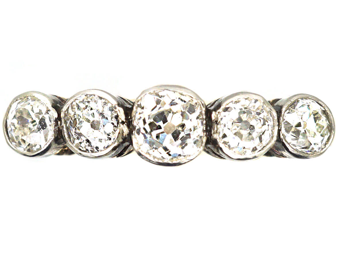 Edwardian 18ct Gold & Platinum, Five Stone Rub Over Set Diamond Ring ...