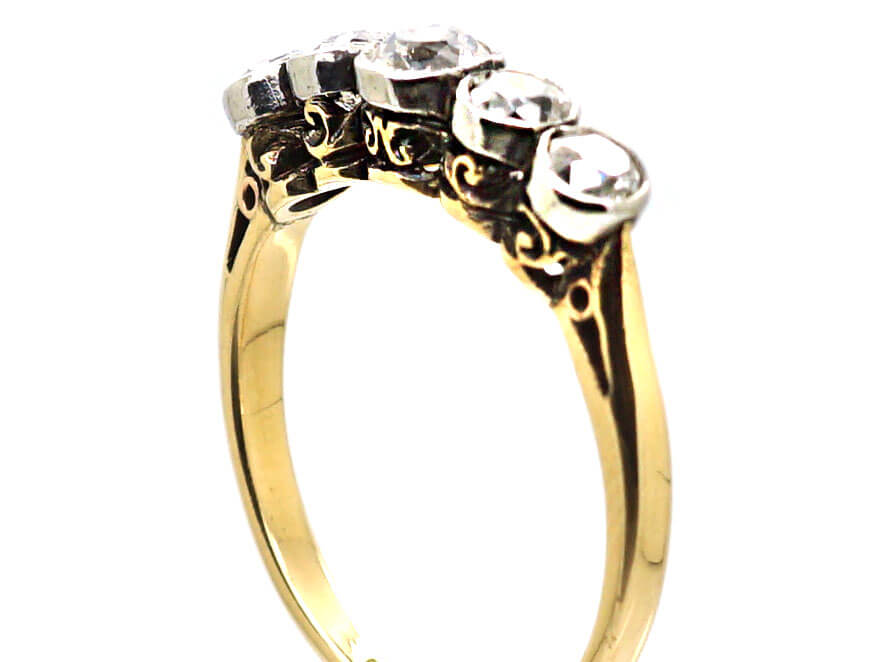 Edwardian 18ct Gold & Platinum, Five Stone Rub Over Set Diamond Ring ...
