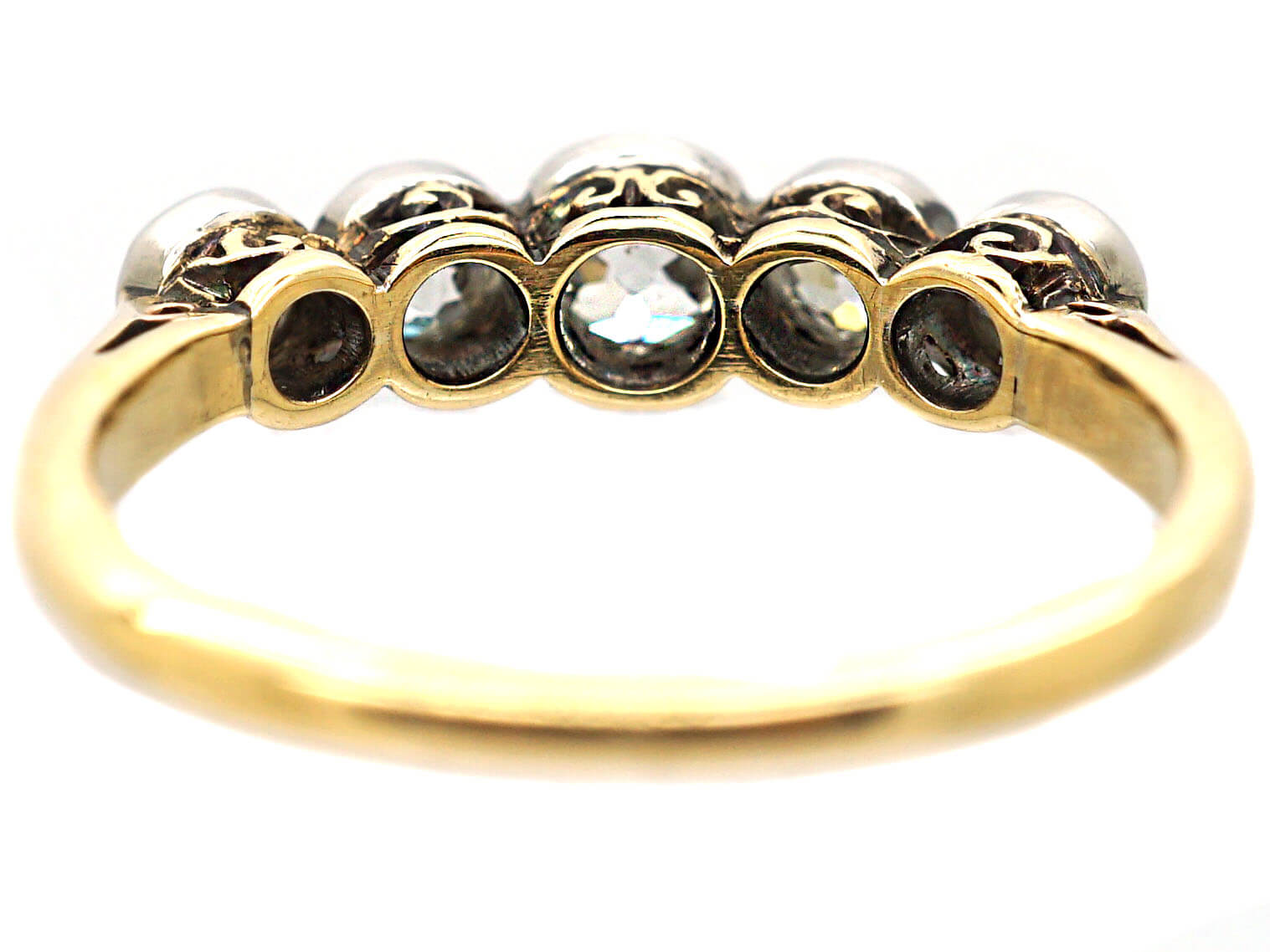 Edwardian 18ct Gold & Platinum, Five Stone Rub Over Set Diamond Ring ...