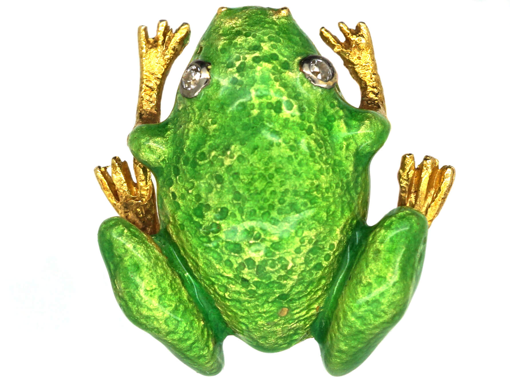 French 18ct Gold, Green Enamel Frog Brooch with Diamond Eyes by ...