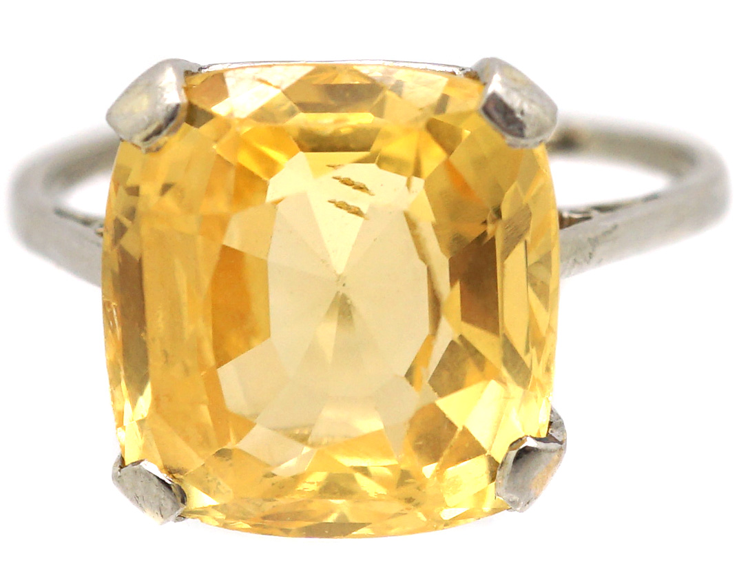 Early 20th Century Platinum Yellow Sapphire Ring (776X) | The Antique Jewellery Company