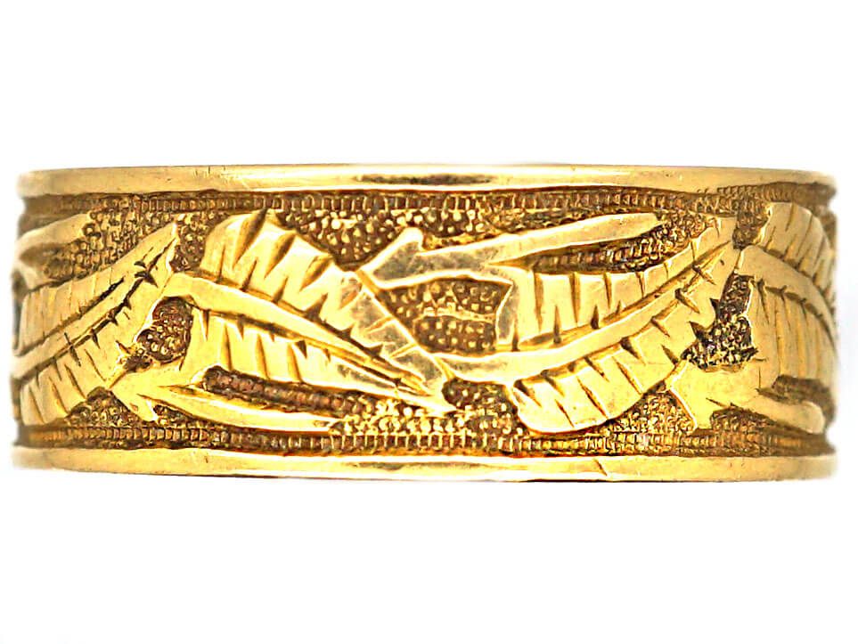 Victorian 18ct Gold Wedding Ring with Fern Detail (810X) | The Antique ...