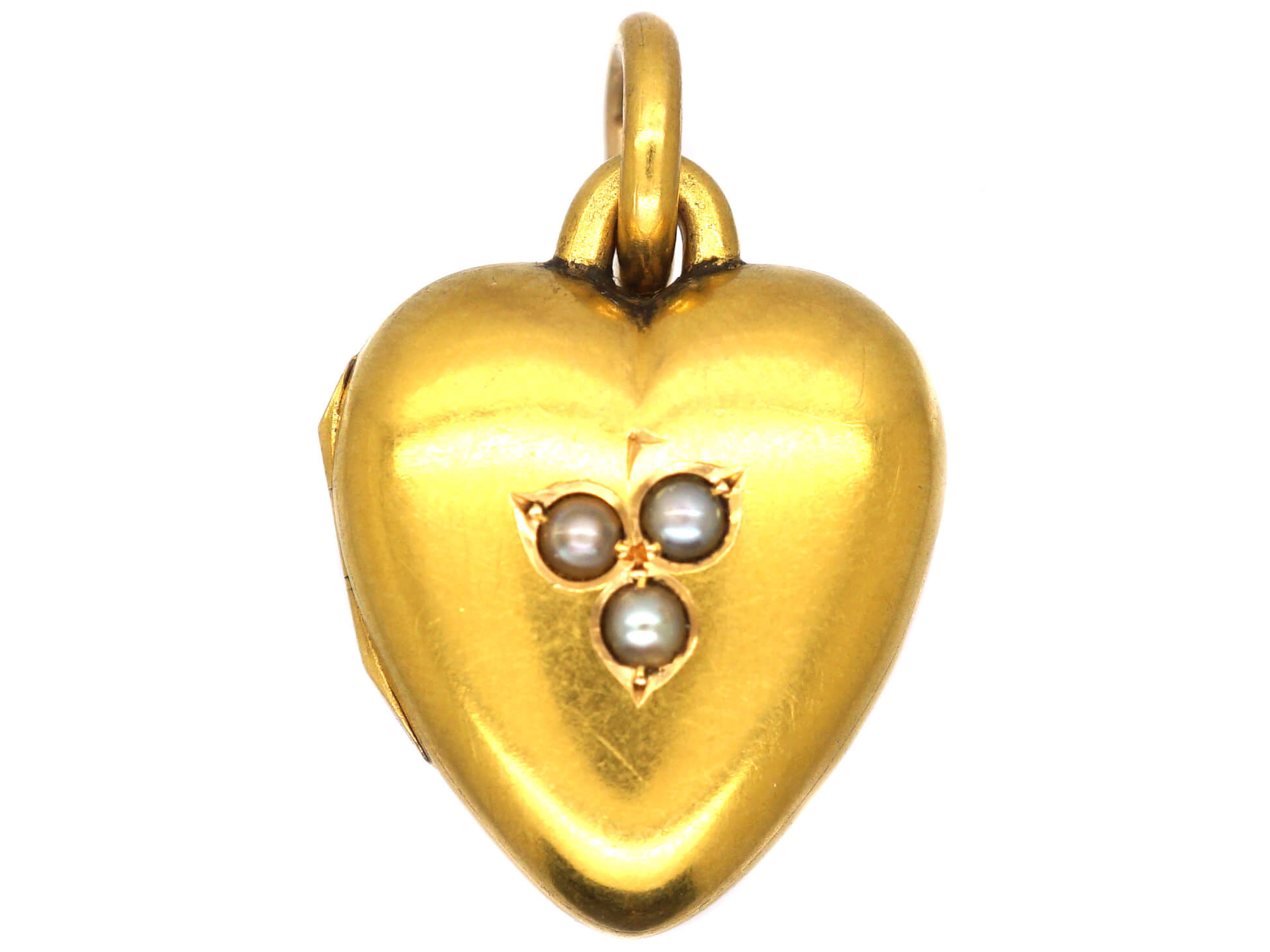 Edwardian 15ct Gold Heart Shaped Locket set with Three Natural Split ...