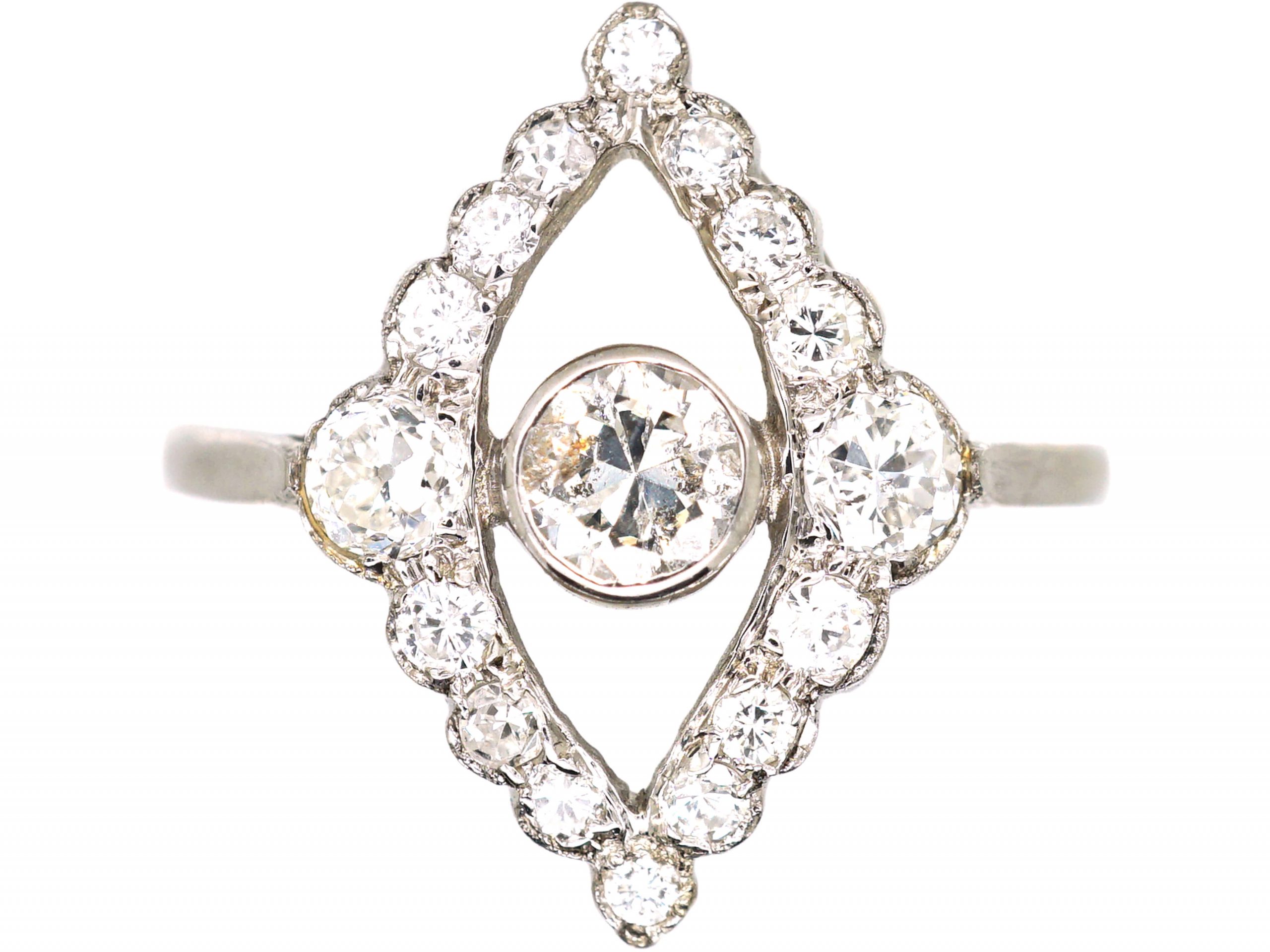 Edwardian Platinum Navette Shaped Ring set with Diamonds (840X) | The ...