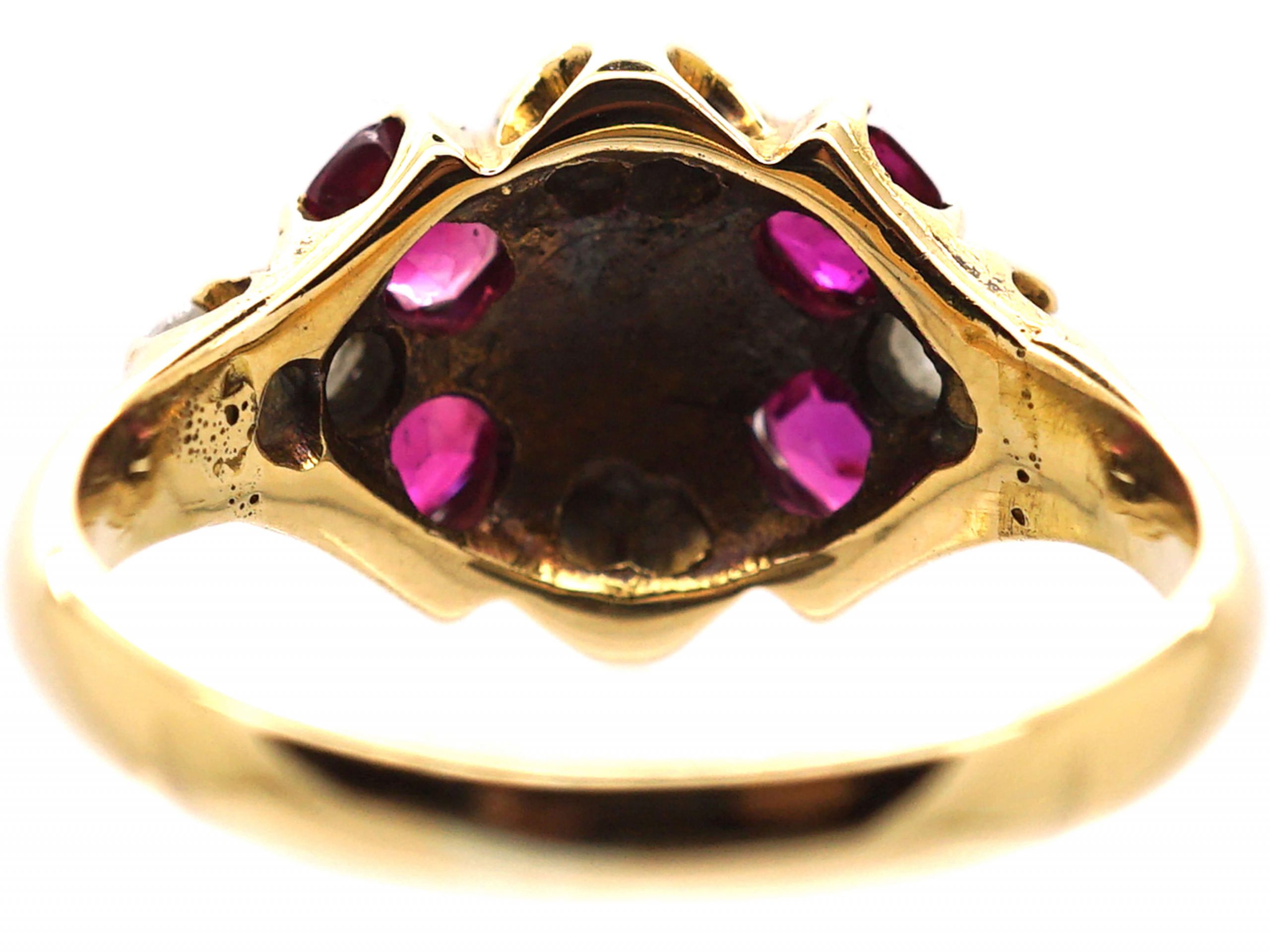 Victorian 18ct Gold Ring set with Rubies, Rose Diamonds & Natural Split ...