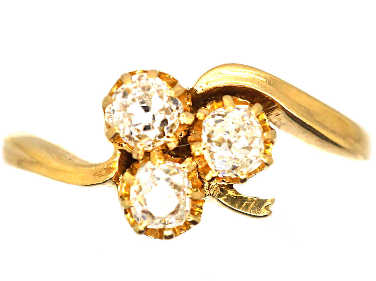 Edwardian 18ct Gold Trefoil Ring set with Three Diamonds (845X) | The ...