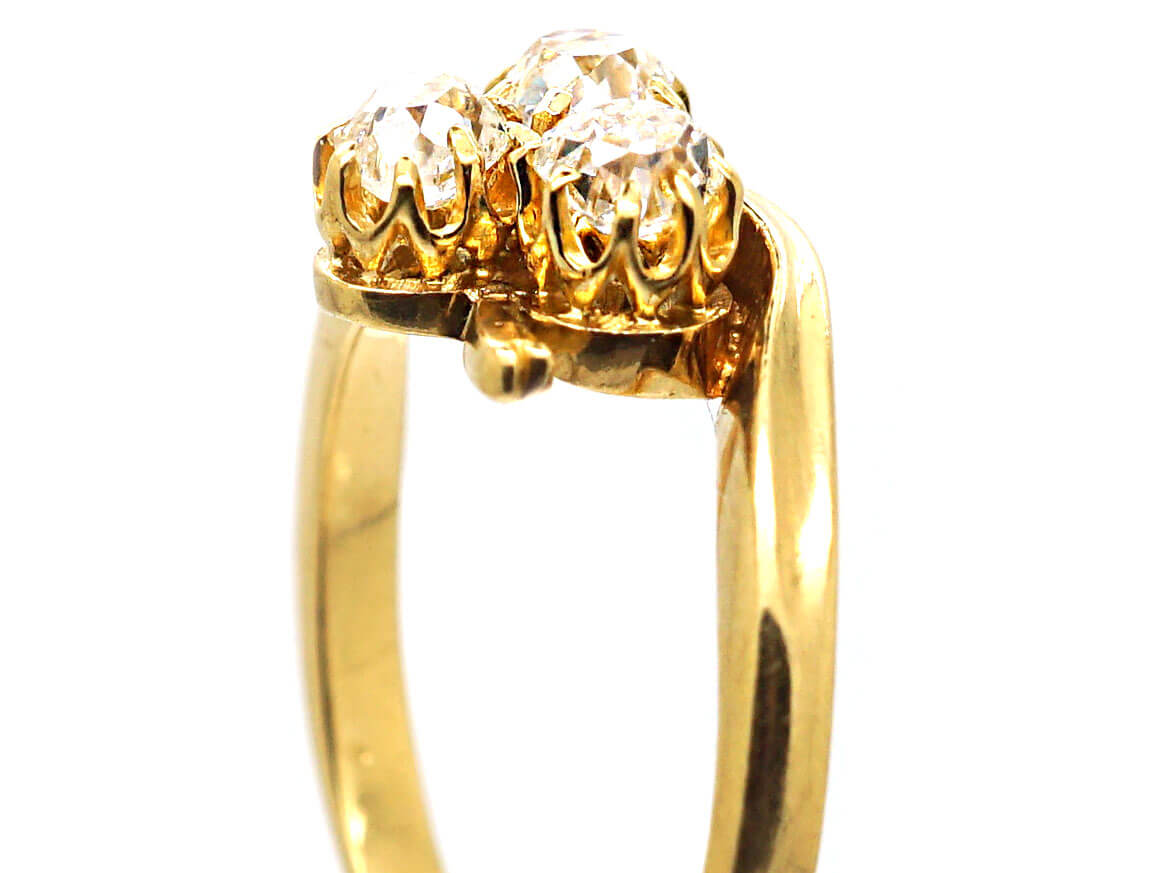 Edwardian 18ct Gold Trefoil Ring set with Three Diamonds (845X) | The ...