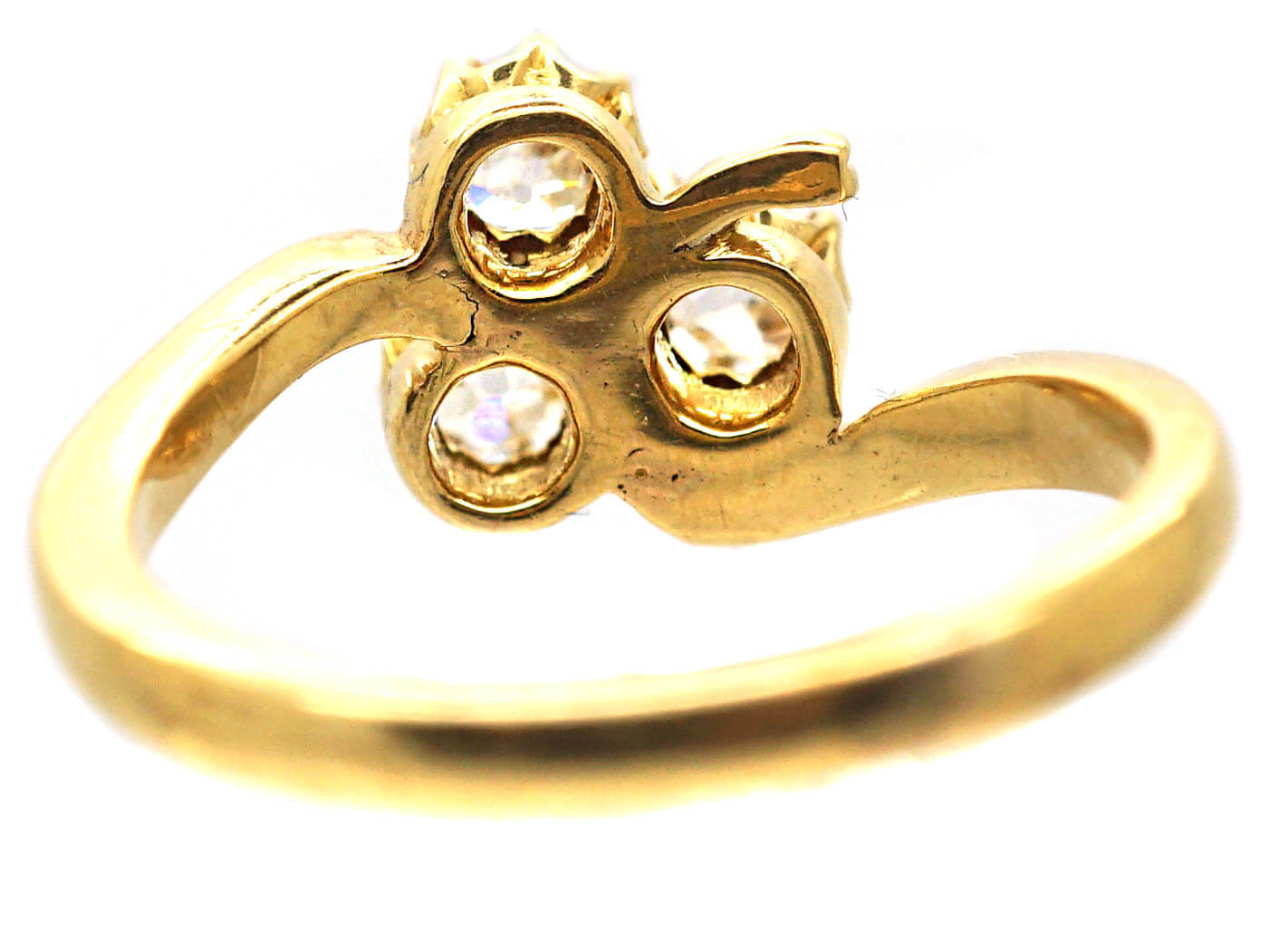 Edwardian 18ct Gold Trefoil Ring set with Three Diamonds (845X) | The ...