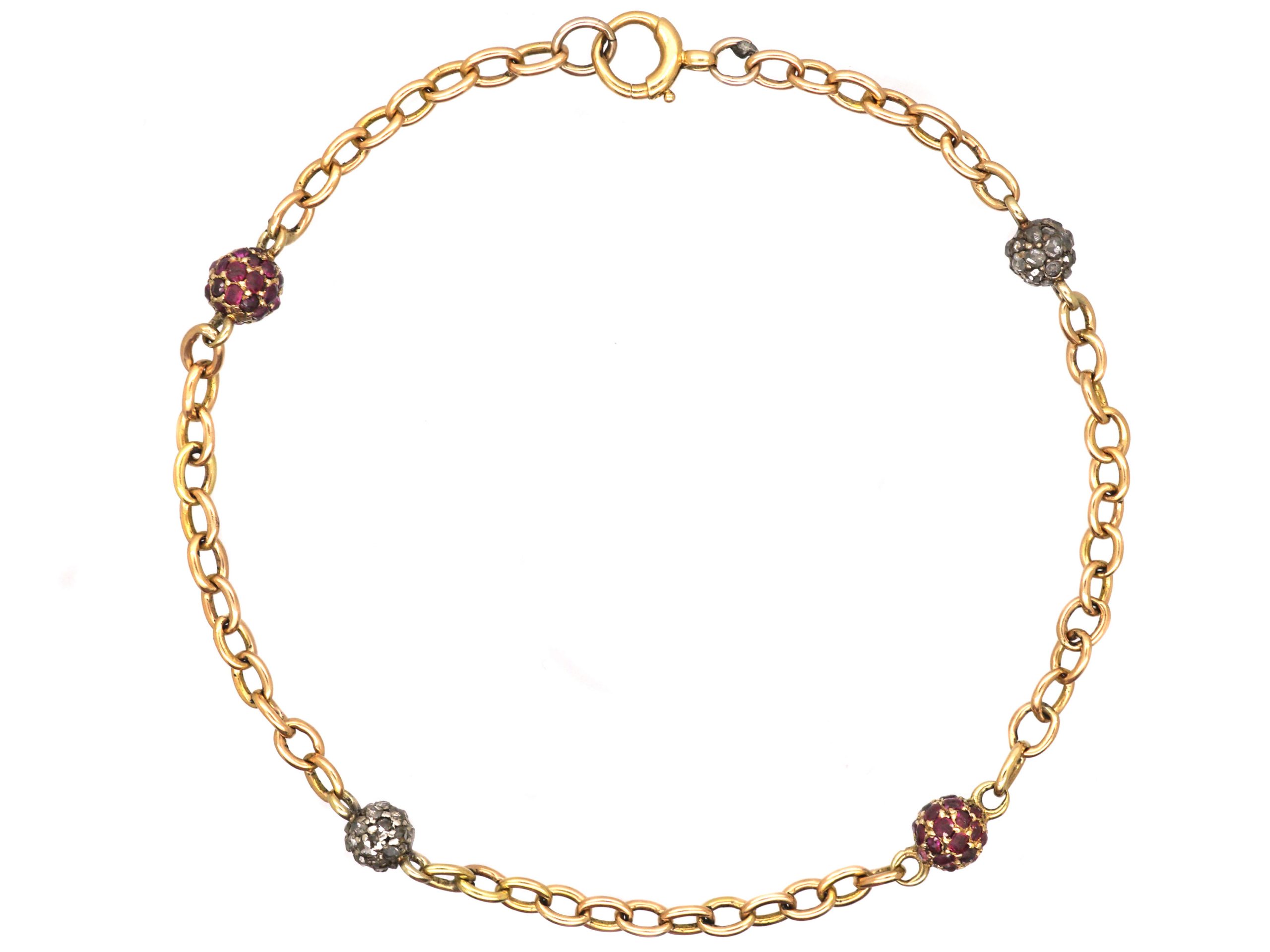 Edwardian 15ct Gold Bracelet Interspersed with Ruby & Rose Diamond set ...