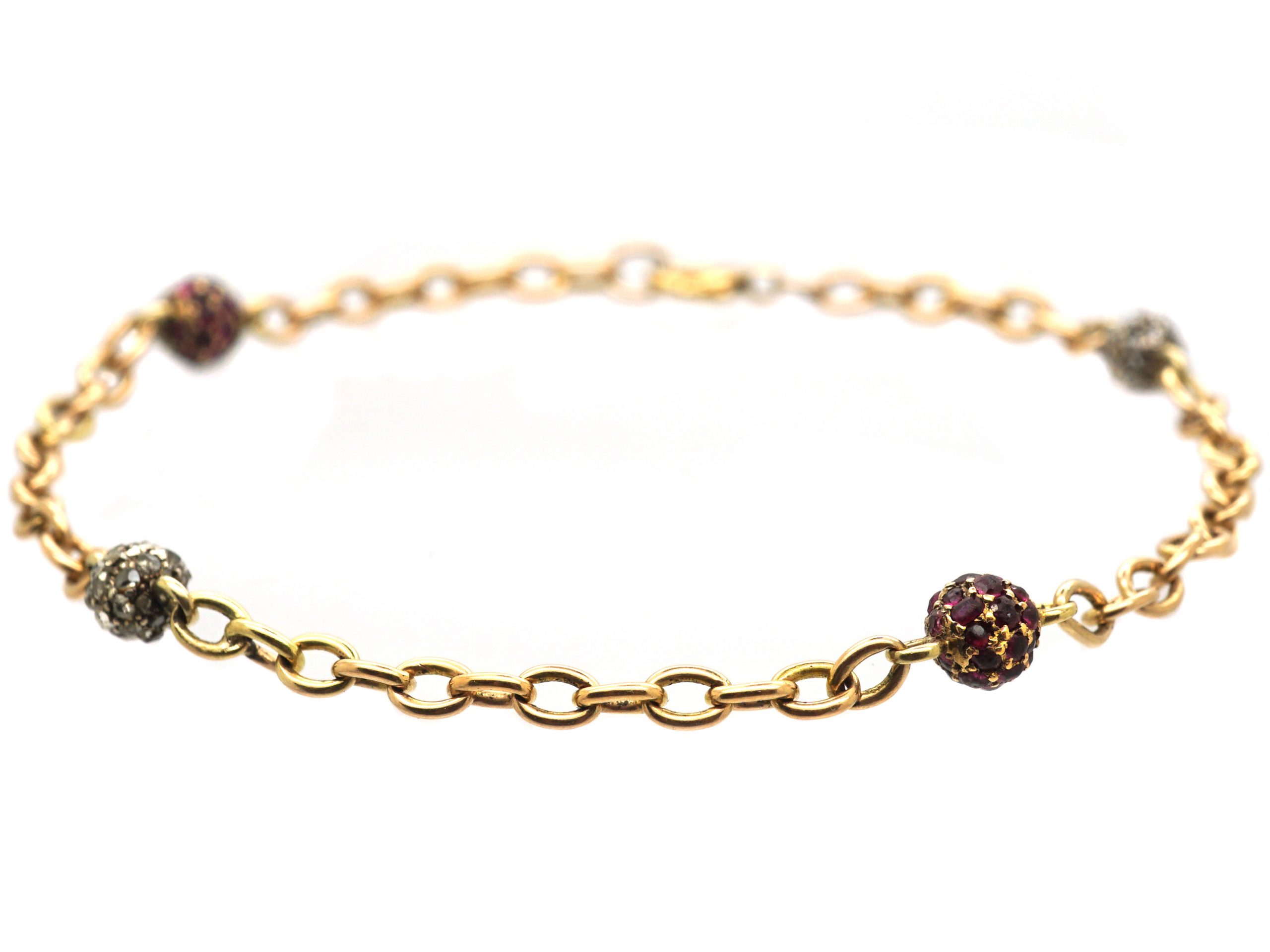 Edwardian 15ct Gold Bracelet Interspersed with Ruby & Rose Diamond set ...