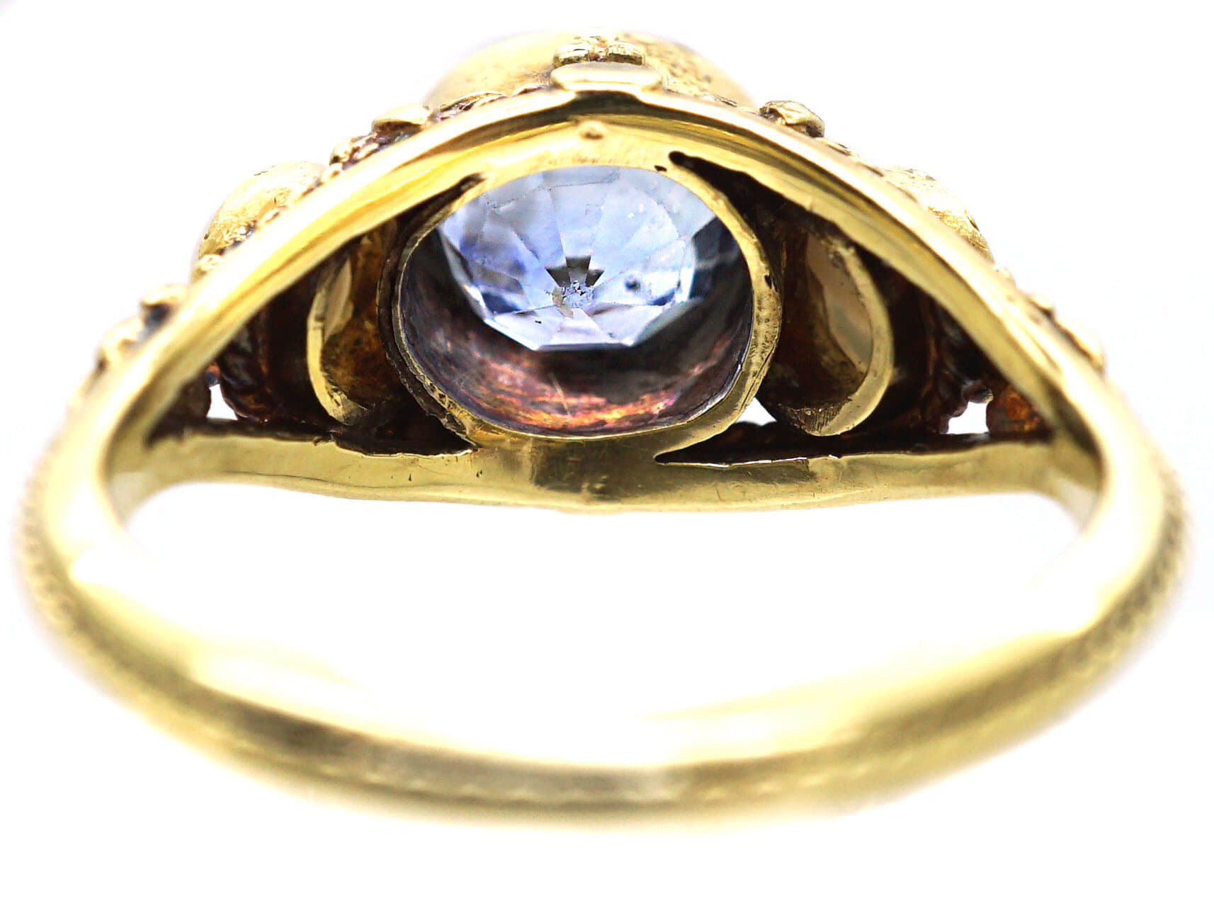 Arts & Crafts 18ct Gold Ring set with a Sapphire & Two Natural Pearls ...