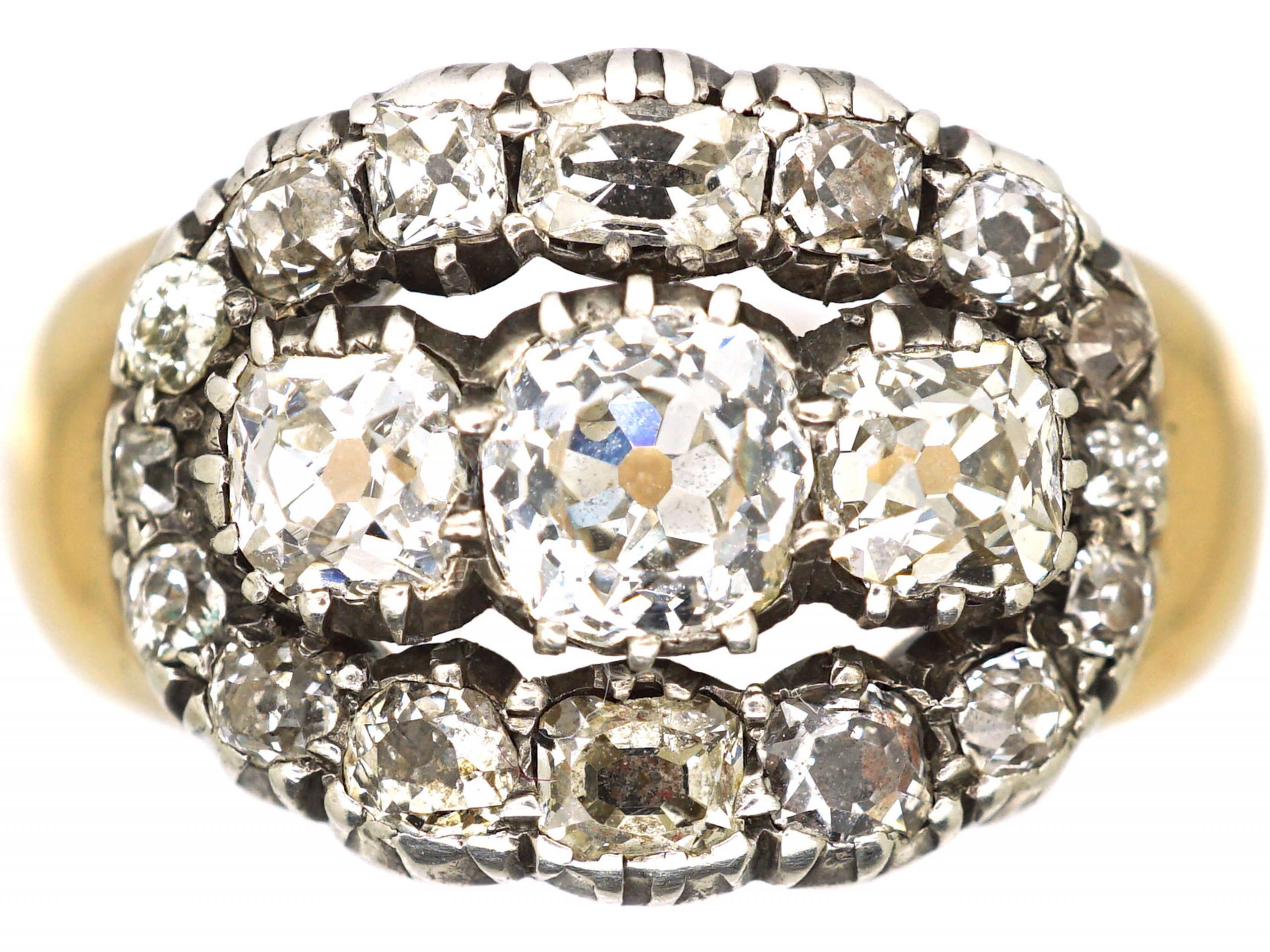 William 1V 18ct Gold & Silver, Large Oval Cluster Ring set with Old ...