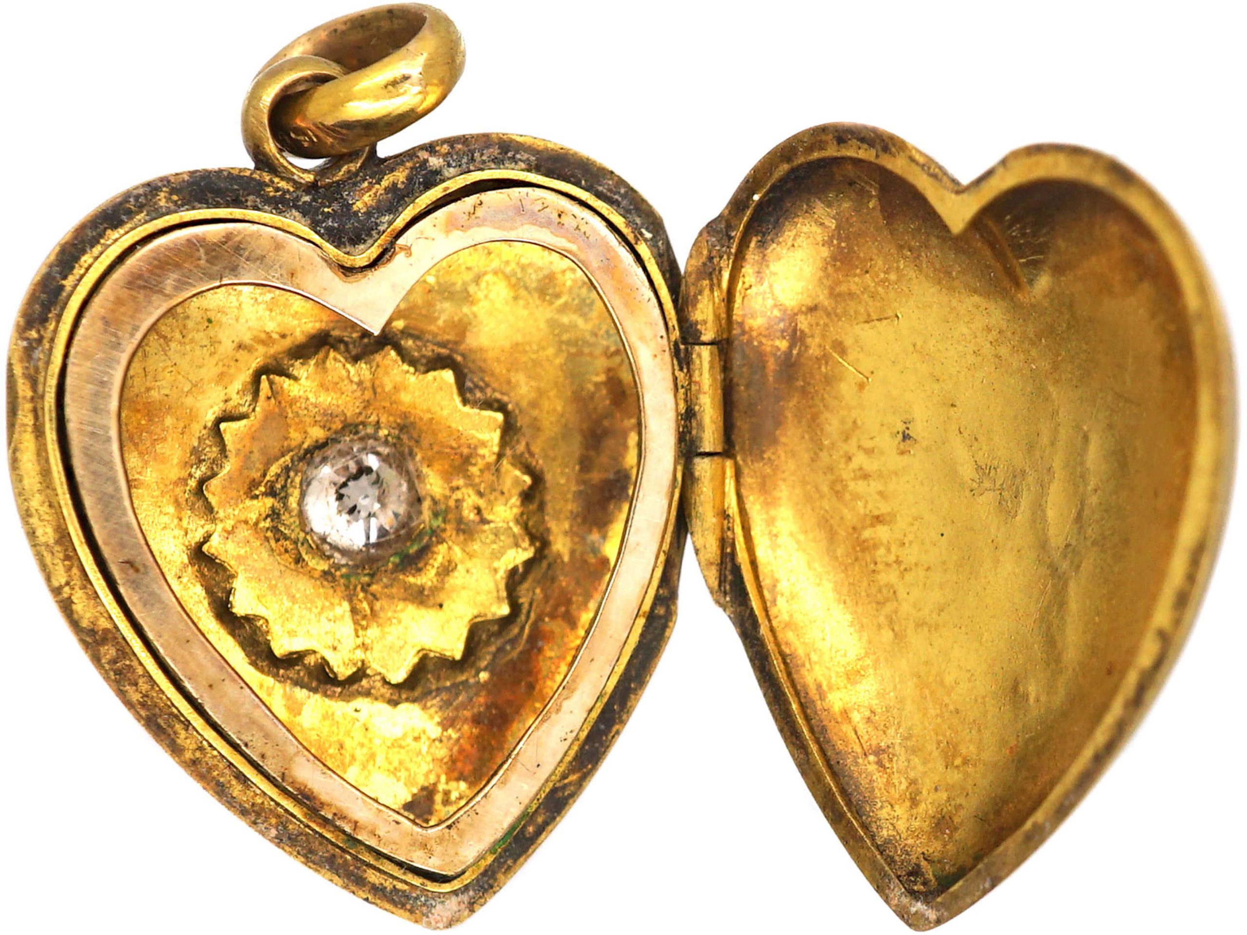 Edwardian 15ct Gold Heart Locket set with a Diamond (875X) | The ...