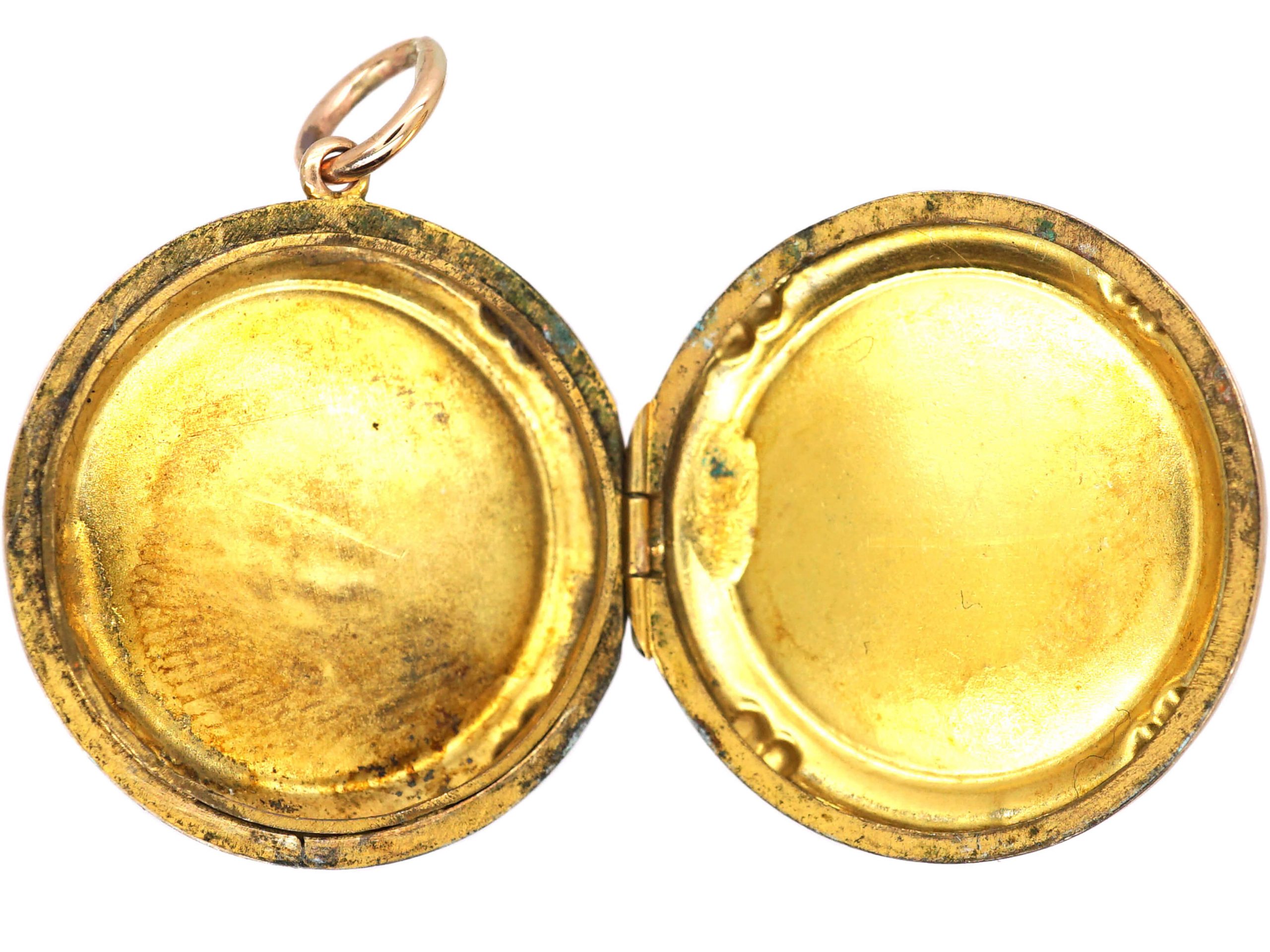 Edwardian 9ct Back & Front Round Locket with Swallow & Roses Motif ...