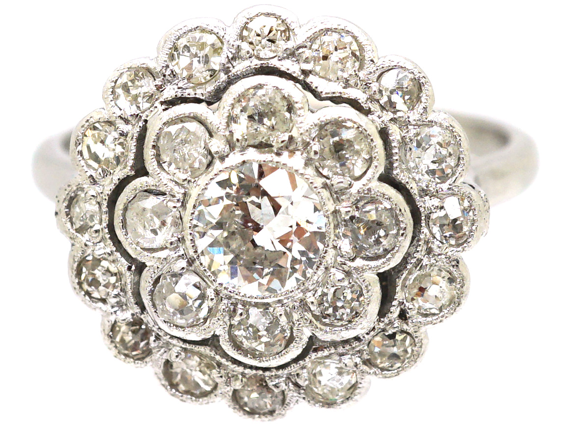 Early 20th Century Platinum, Diamond Daisy Cluster Ring with Outer Ring ...