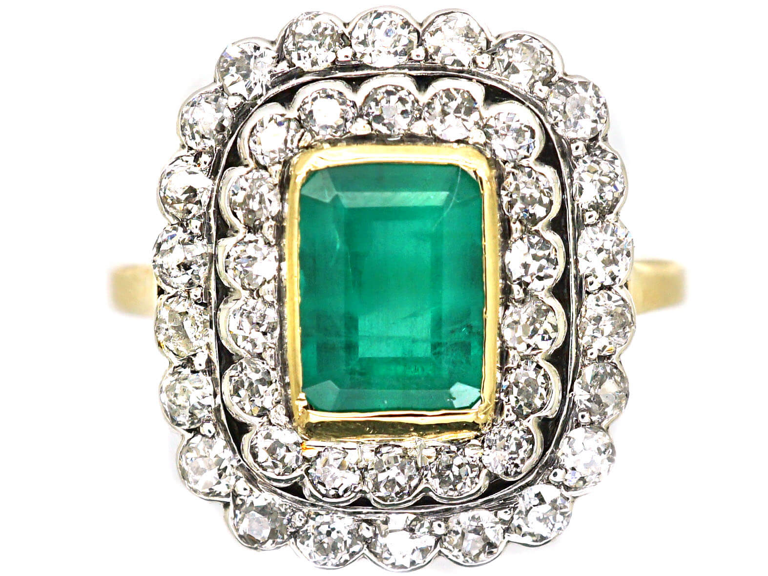 Early 20th Century 18ct Gold & Platinum, Emerald & Diamond Rectangular ...