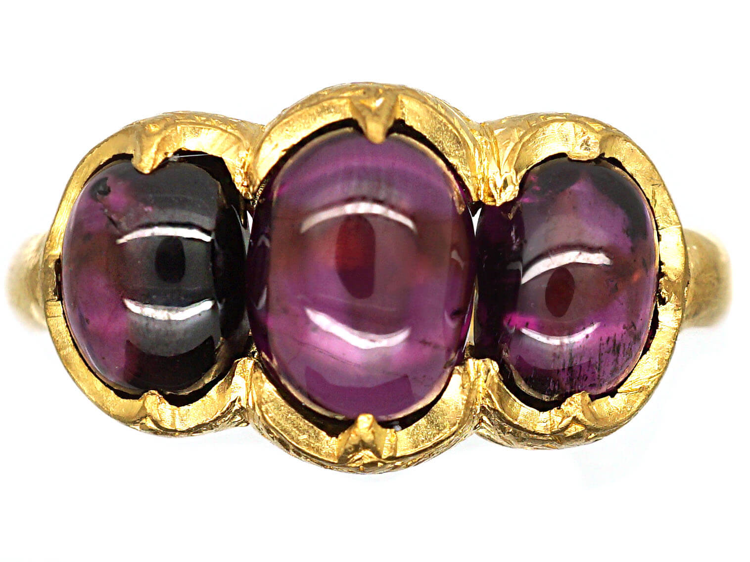 Victorian 18ct Gold Three Stone Cabochon Colour Change Garnet Ring with ...