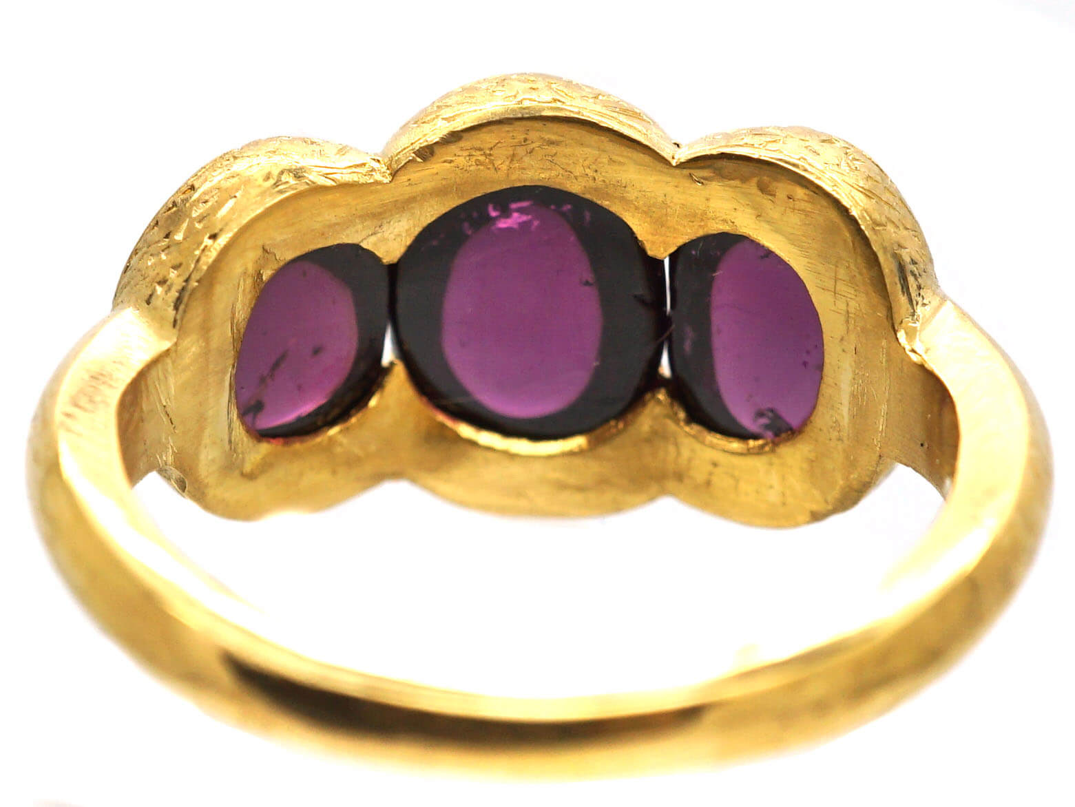 Victorian 18ct Gold Three Stone Cabochon Colour Change Garnet Ring with ...