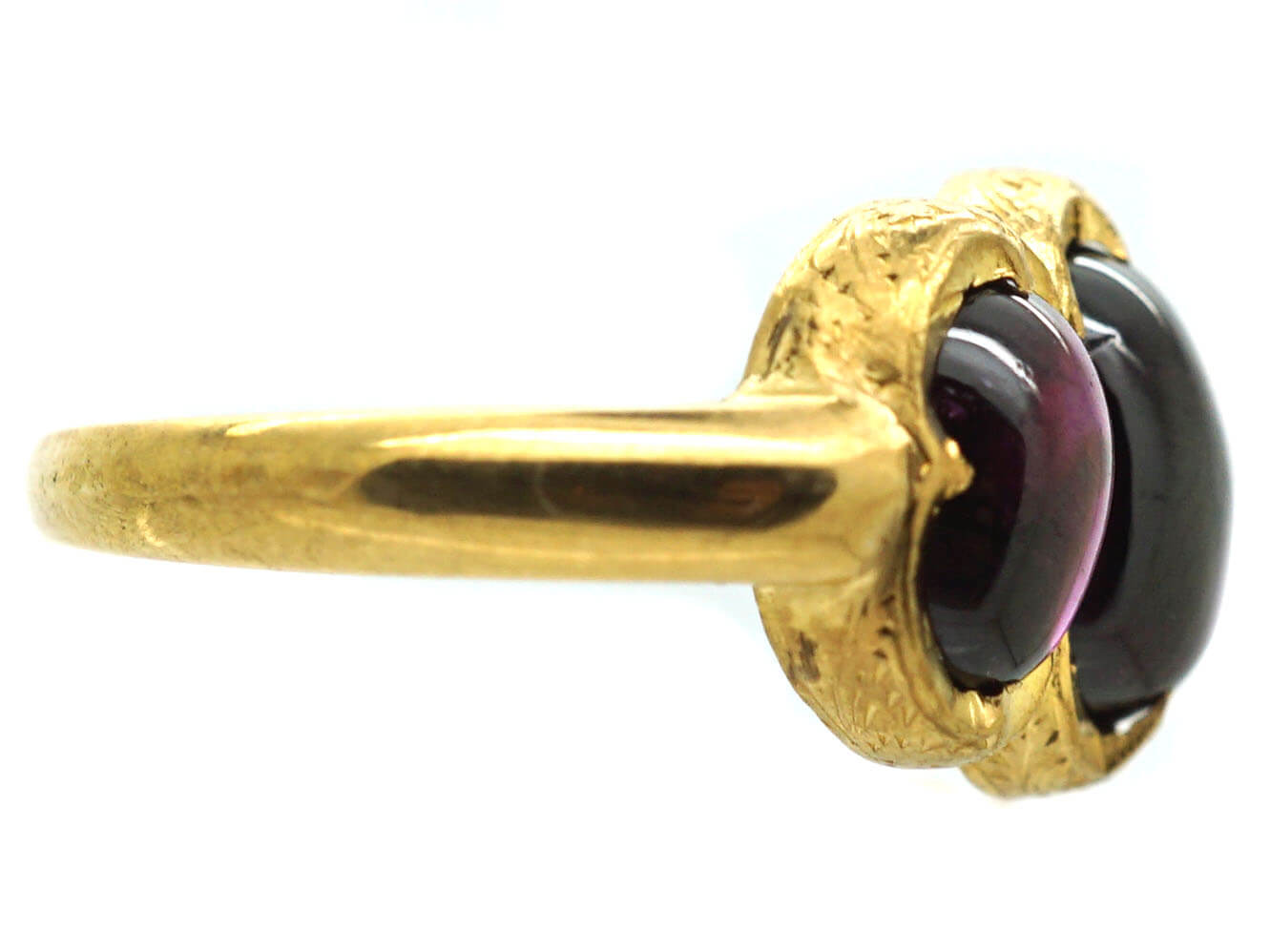 Victorian 18ct Gold Three Stone Cabochon Colour Change Garnet Ring with ...