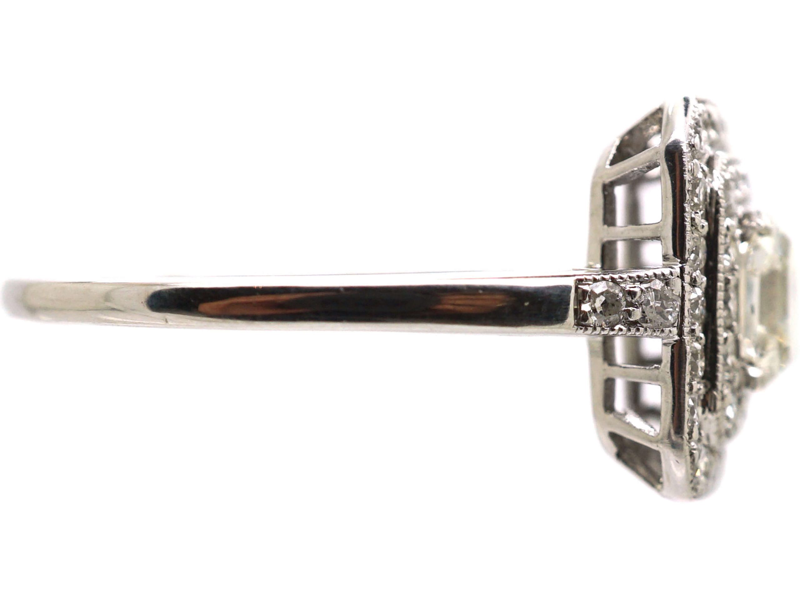 Art Deco Platinum Square Cluster Ring set with an Asscher Cut Diamond ...