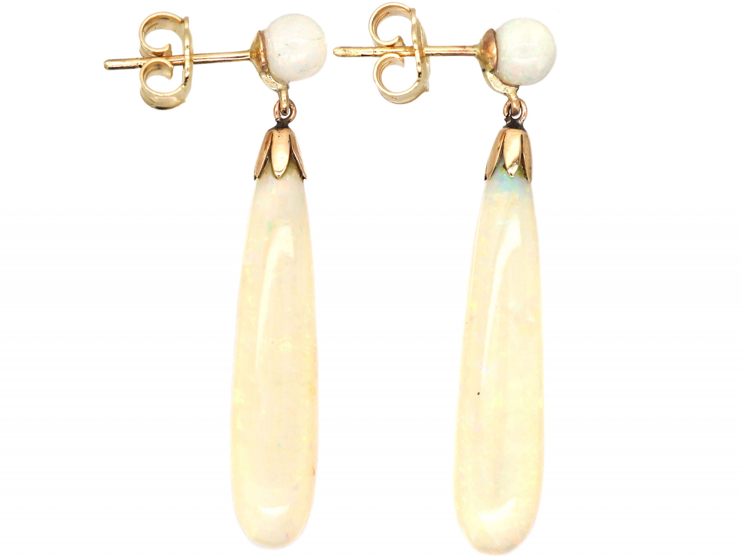 Edwardian 9ct Gold, Opal Drop Earrings (367U) | The Antique Jewellery Company