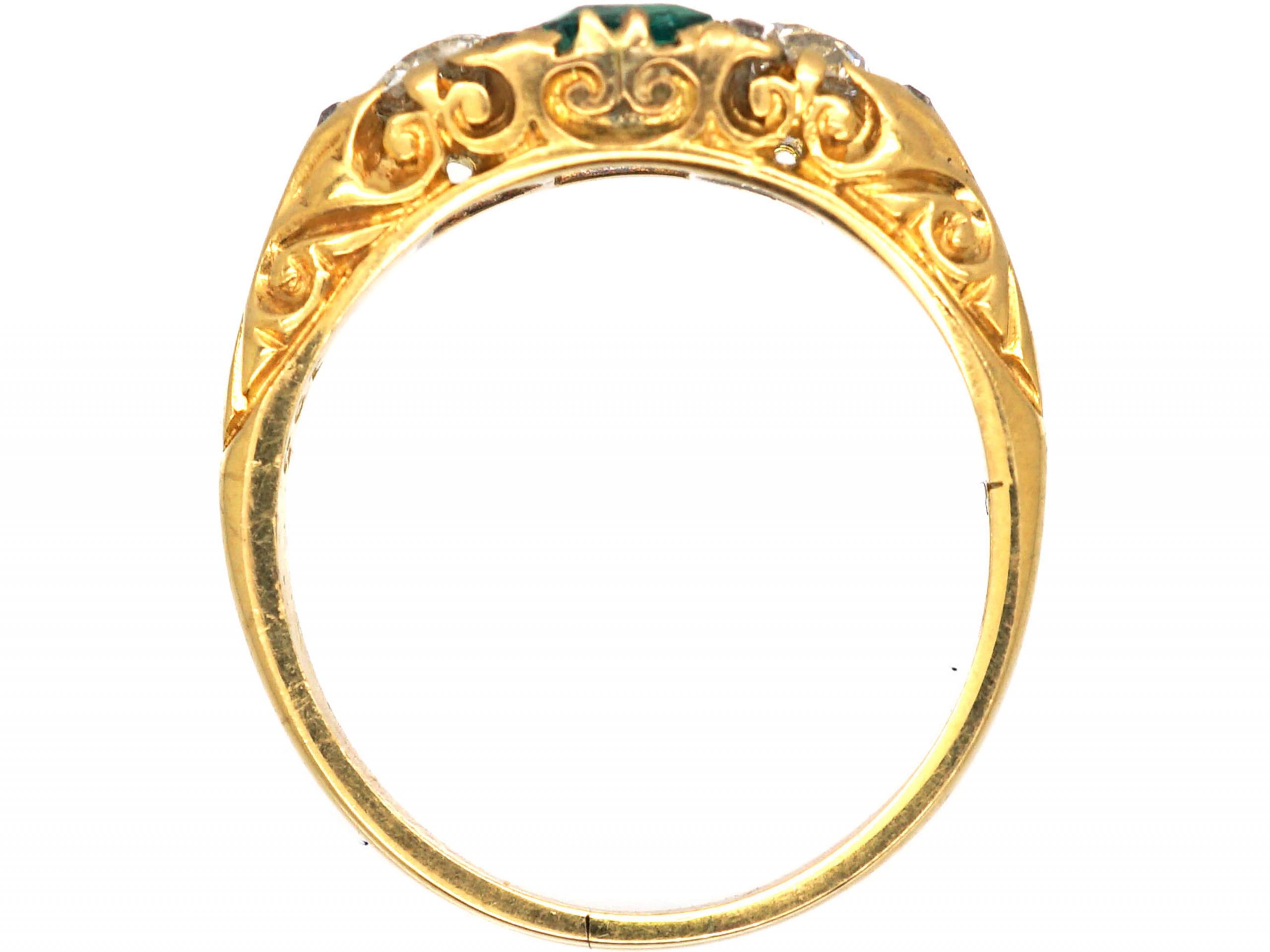 Victorian 18ct Gold, Emerald & Diamond Three Stone Carved Half Hoop ...