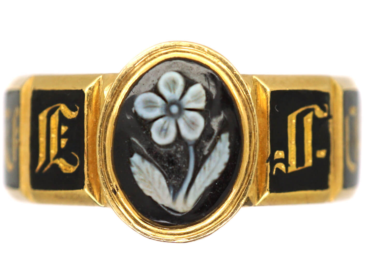 Early 19th Century 18ct Gold & Black Enamel Mourning Ring with Pansy ...