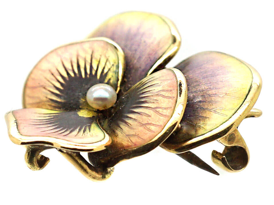 Early 20th Century 14ct Gold & Enamel & Natural Pearl Pansy Brooch by ...