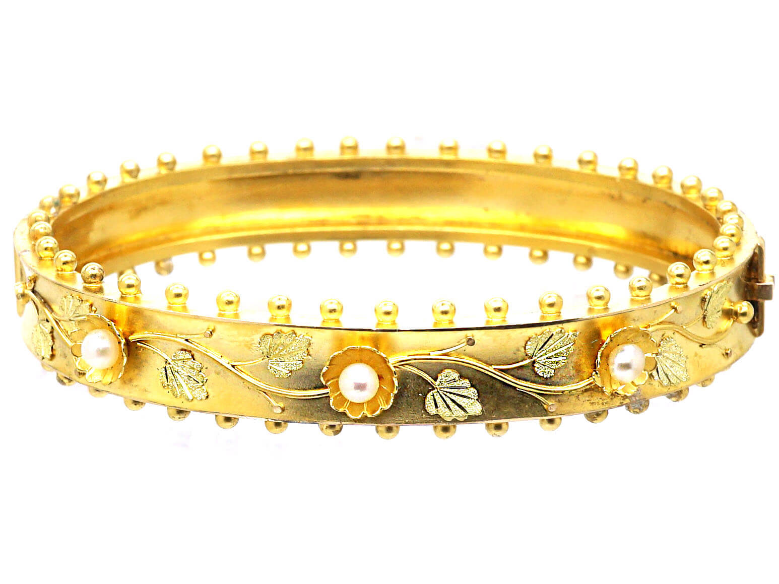 Victorian 15ct Two Colour Gold Bangle with Three Daisies set with ...