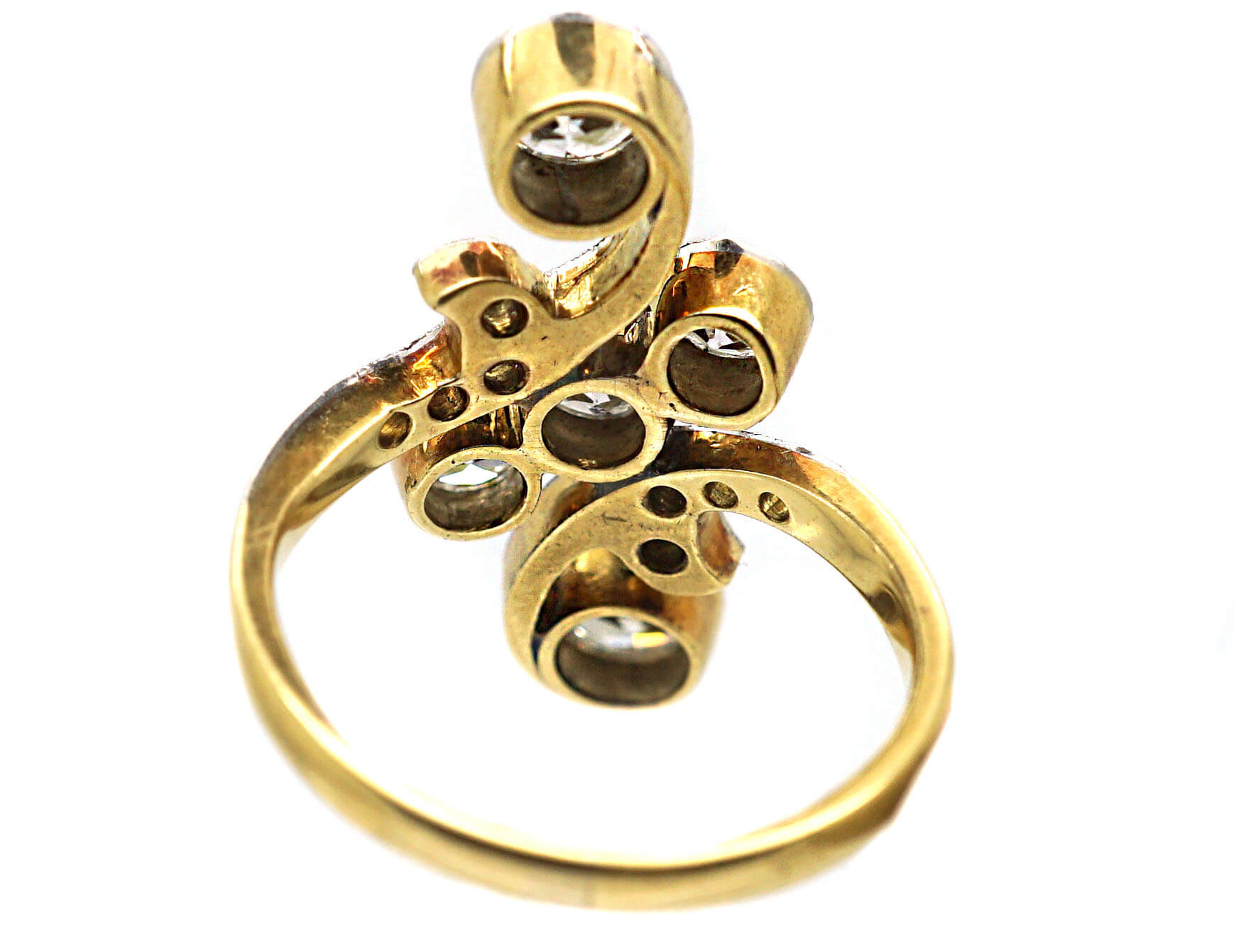 Art Nouveau 14ct Gold & Platinum Diamond Fancy Crossover Ring (144Y ...