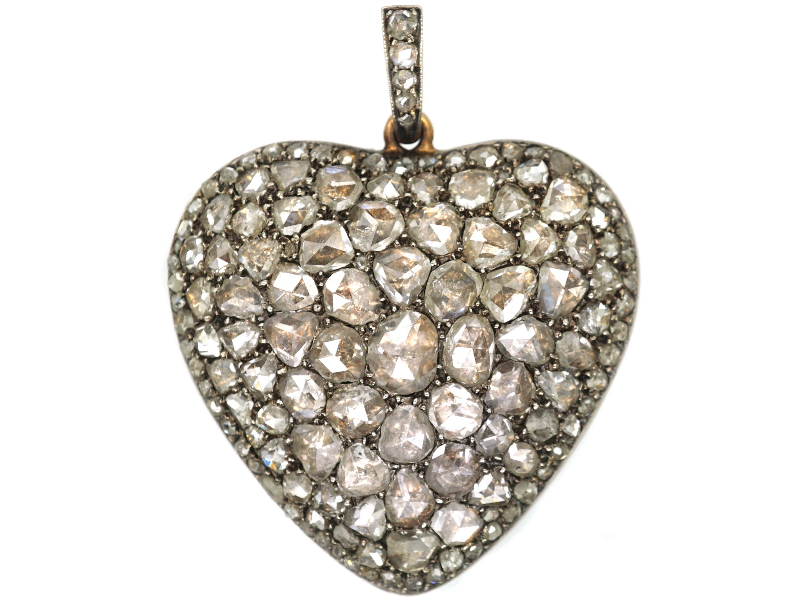 Victorian Large Heart set with Graduated Rose Diamonds in Original Case ...