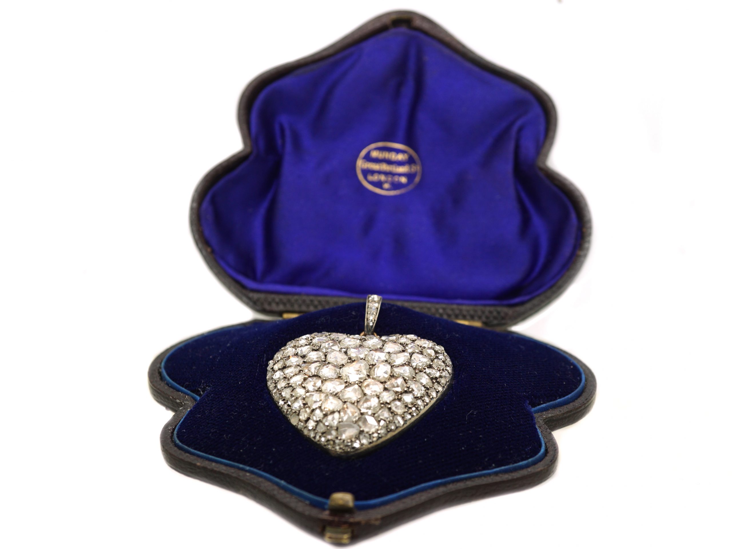 Victorian Large Heart set with Graduated Rose Diamonds in Original Case ...