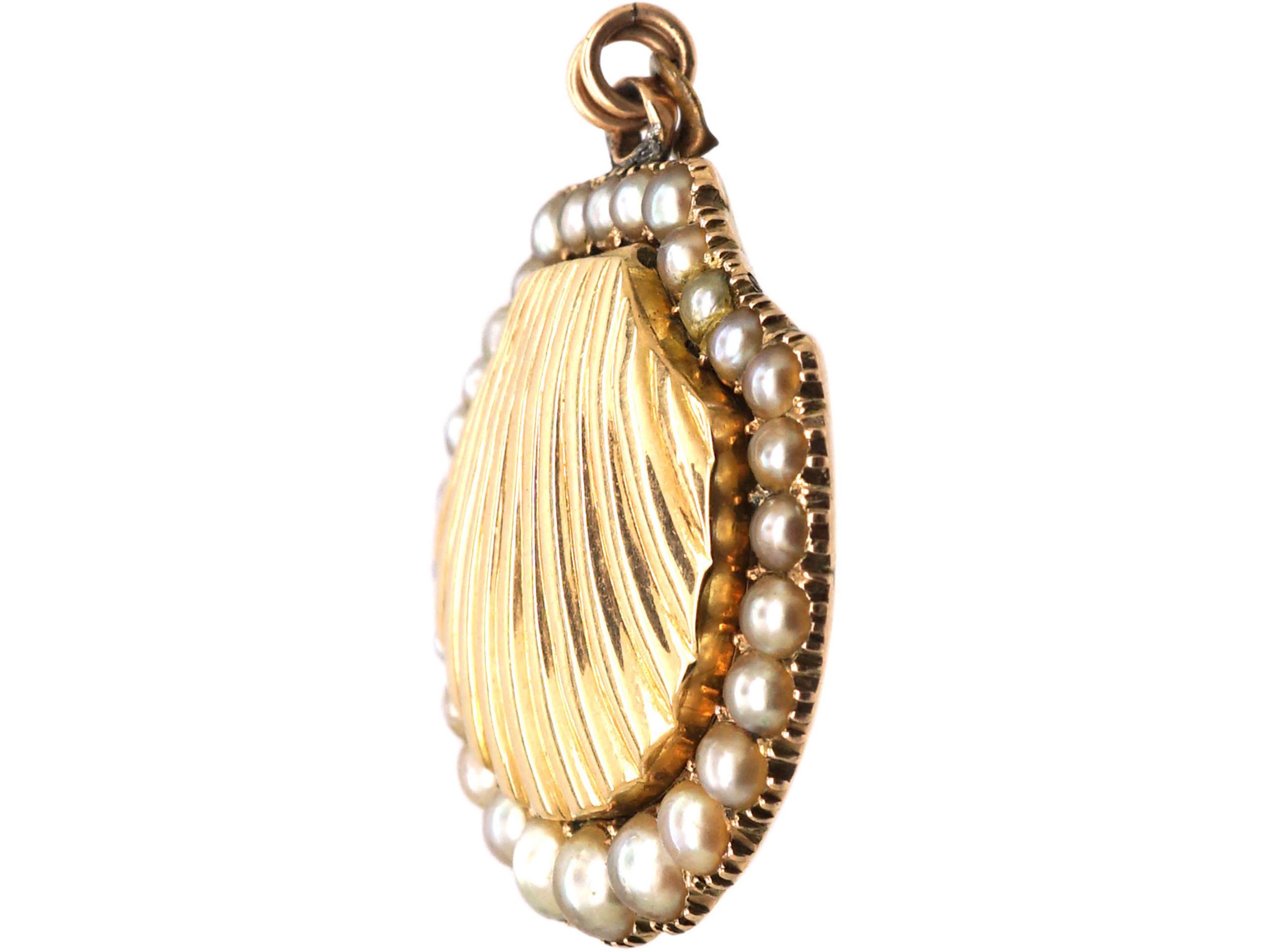 Georgian 9ct Gold Shell Locket with Natural Pearl Surround (42Y) | The ...