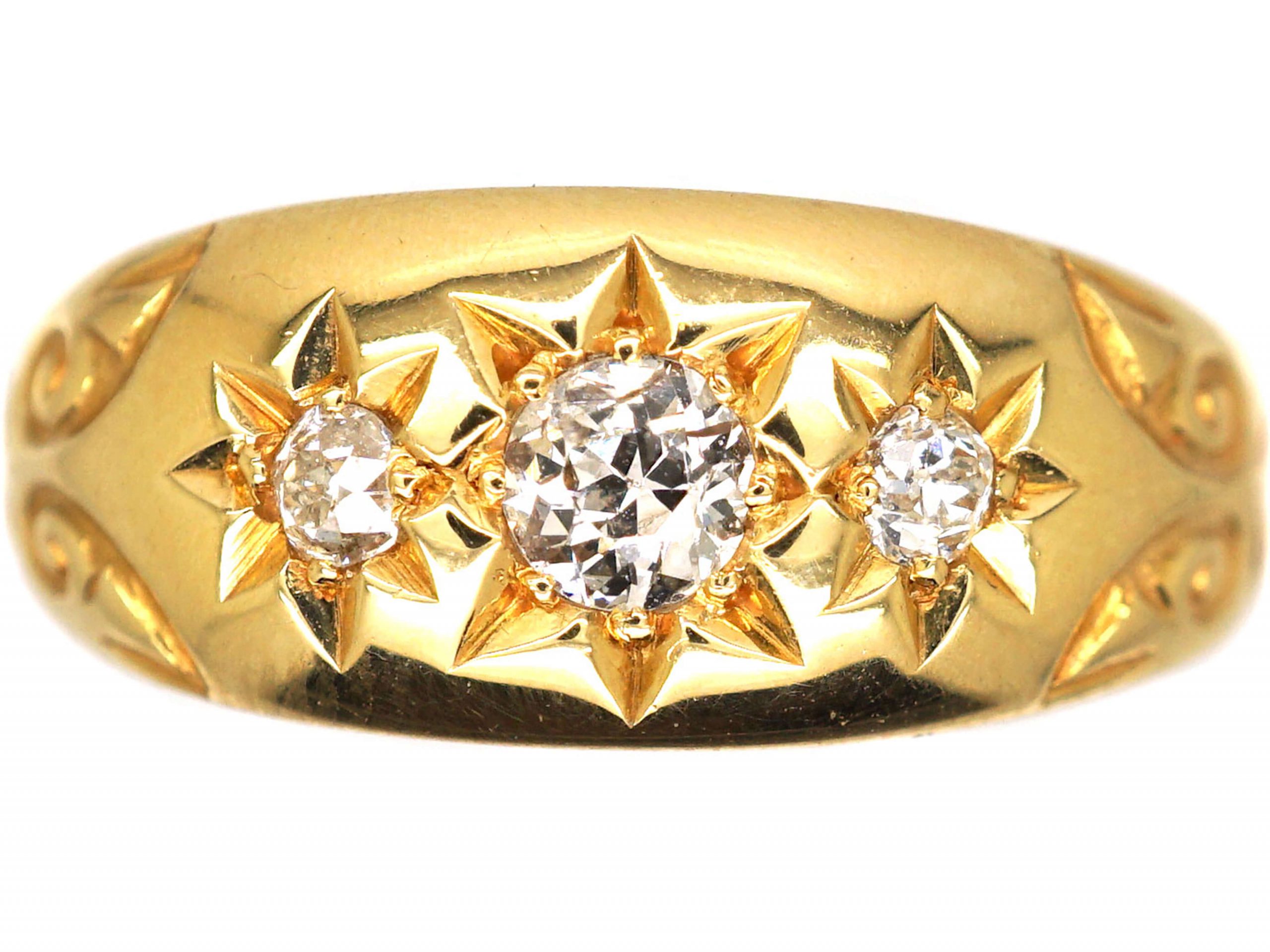 Edwardian 18ct Gold, Three Stone Diamond Gypsy Ring (63Y) | The Antique ...
