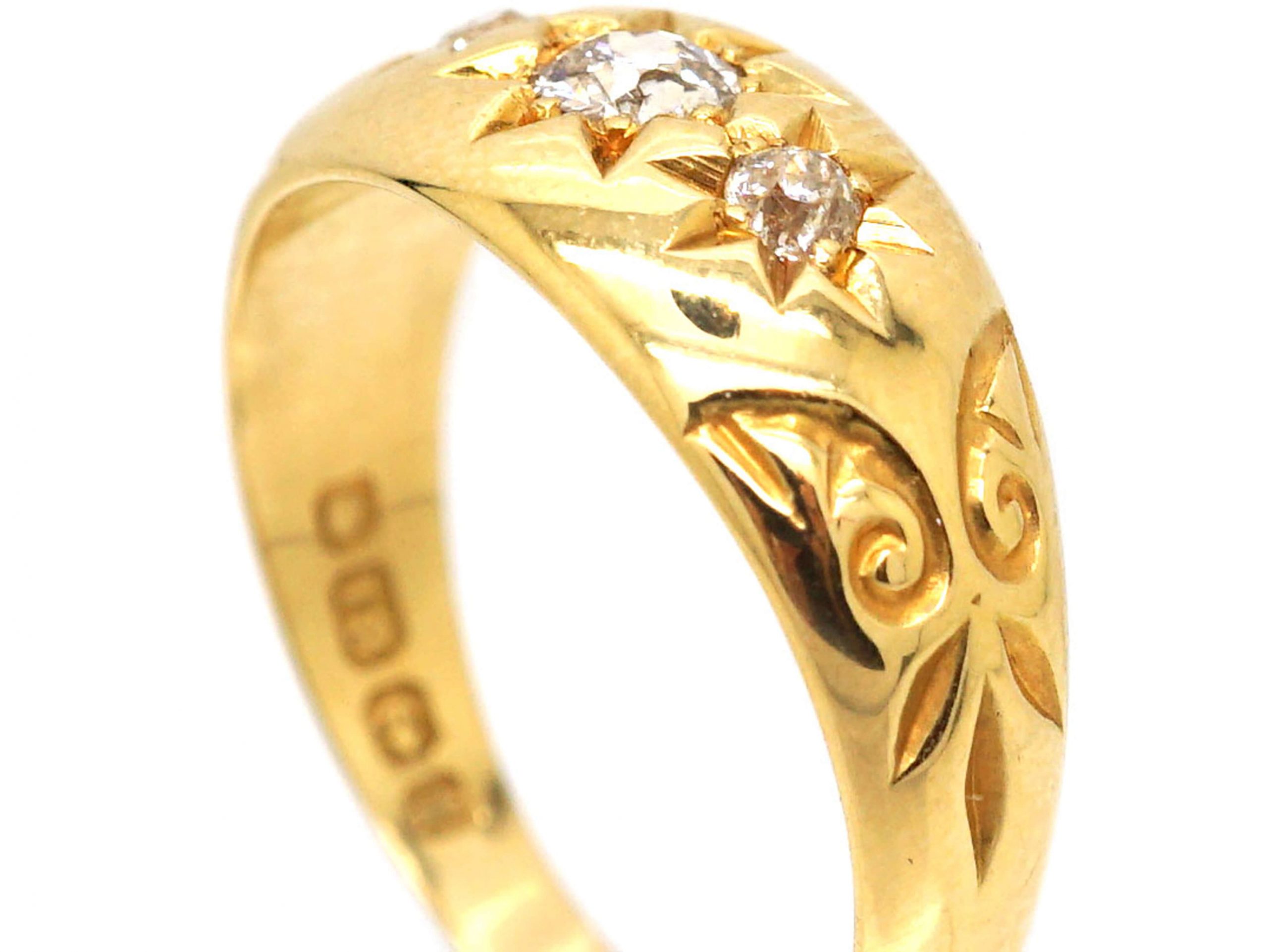 Edwardian 18ct Gold, Three Stone Diamond Gypsy Ring (63Y) | The Antique ...
