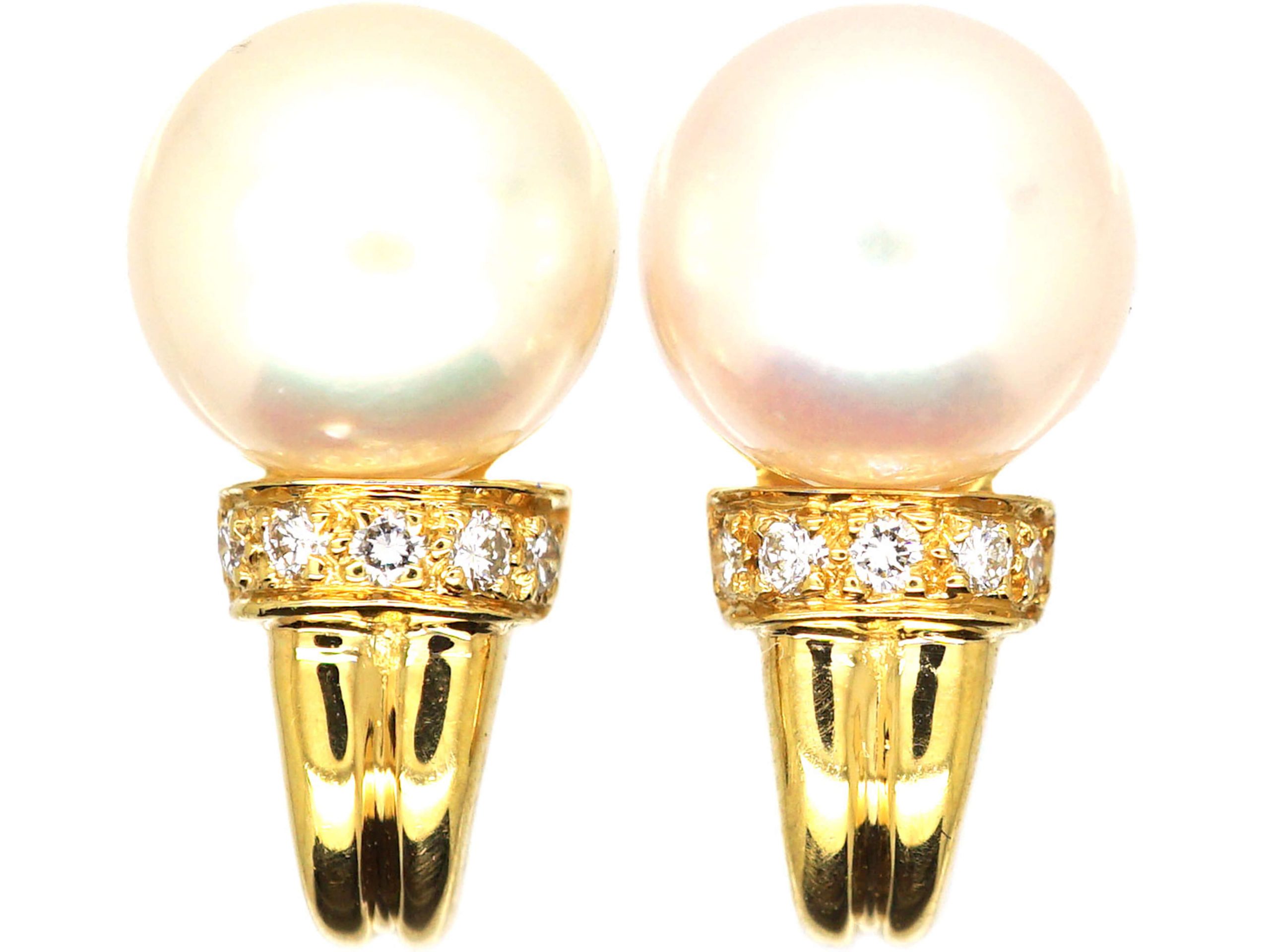 18ct Gold Cultured Pearl & Diamond Earrings () | The Antique Jewellery ...