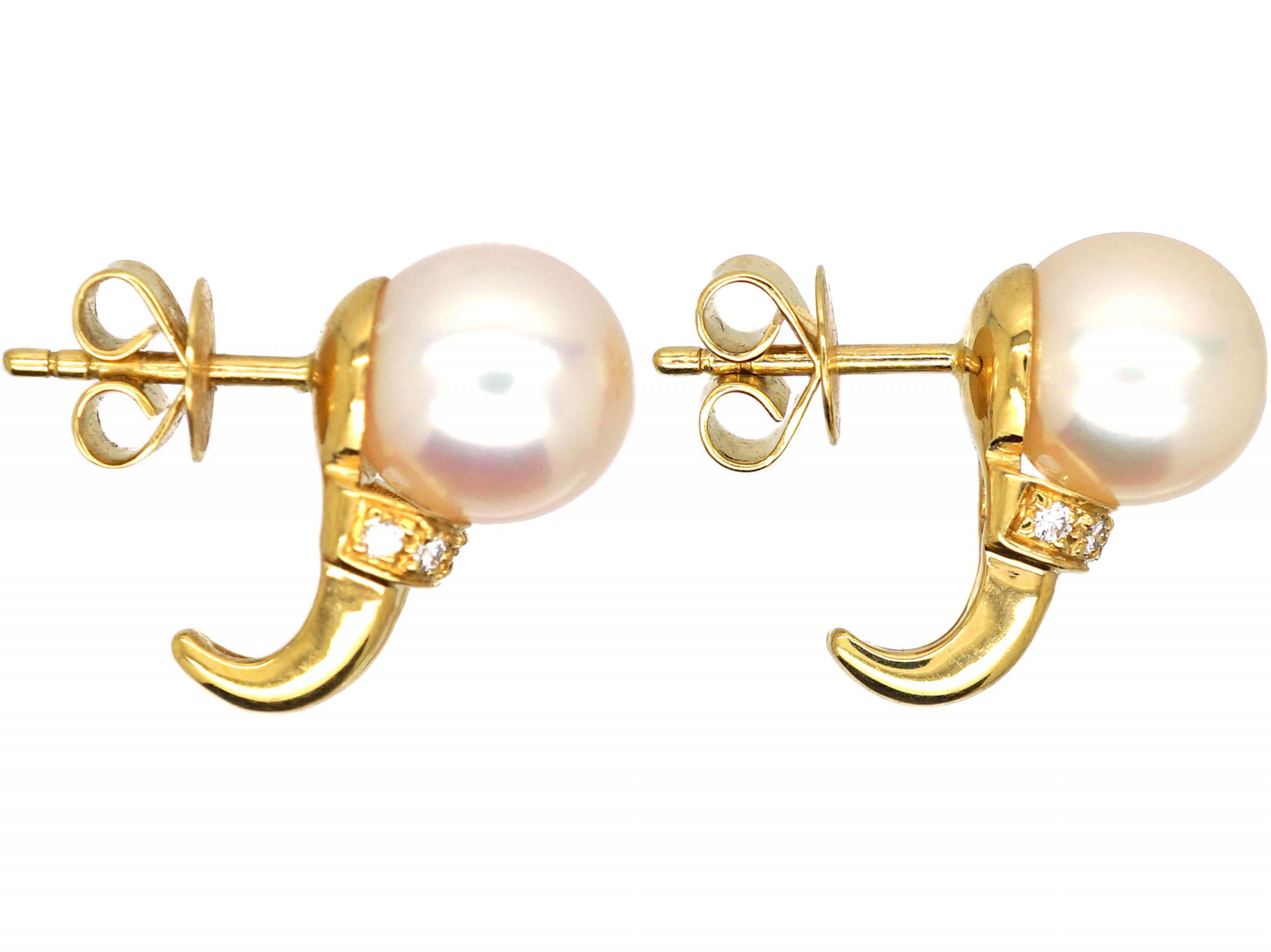 18ct Gold Cultured Pearl & Diamond Earrings () | The Antique Jewellery ...