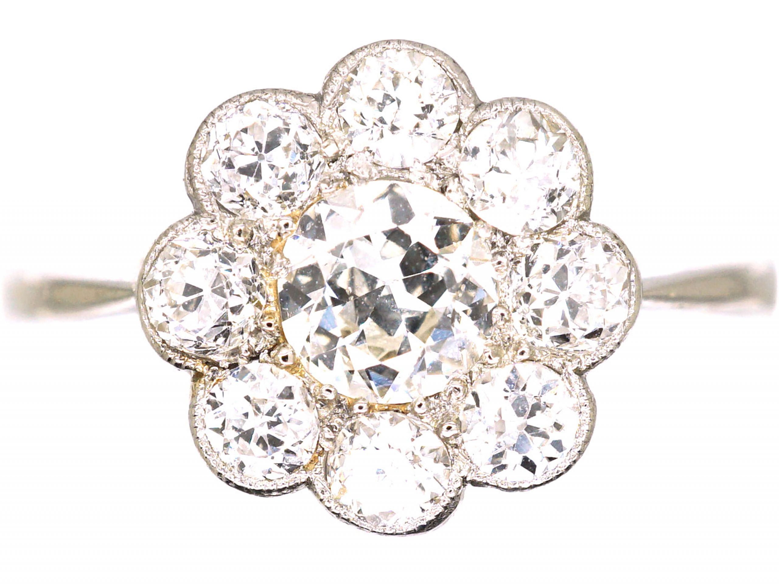 Edwardian Platinum, Diamond Daisy Cluster Ring (773X) | The Antique ...